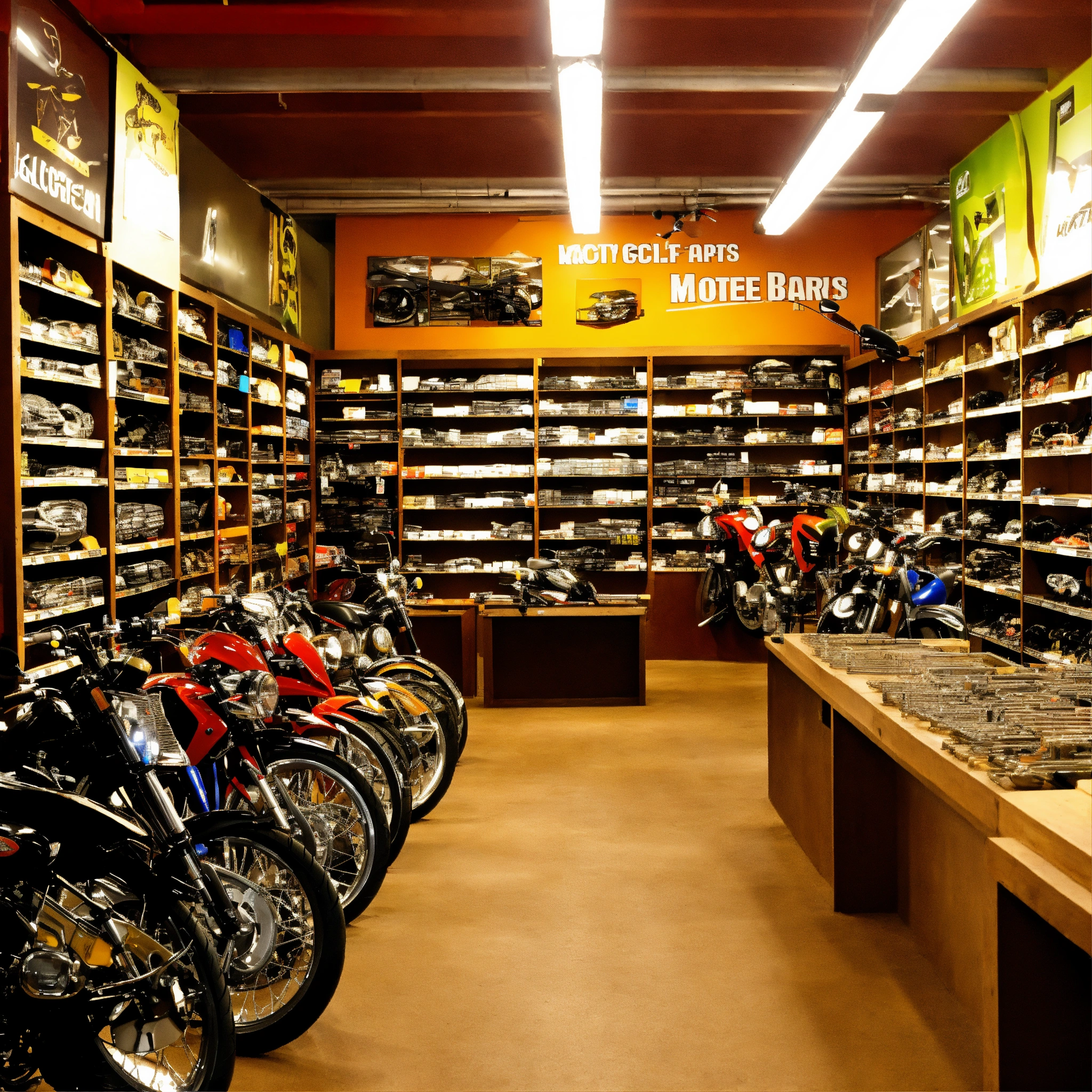 Lexica - A photo of a motorcycle parts store. The store is clean and ...