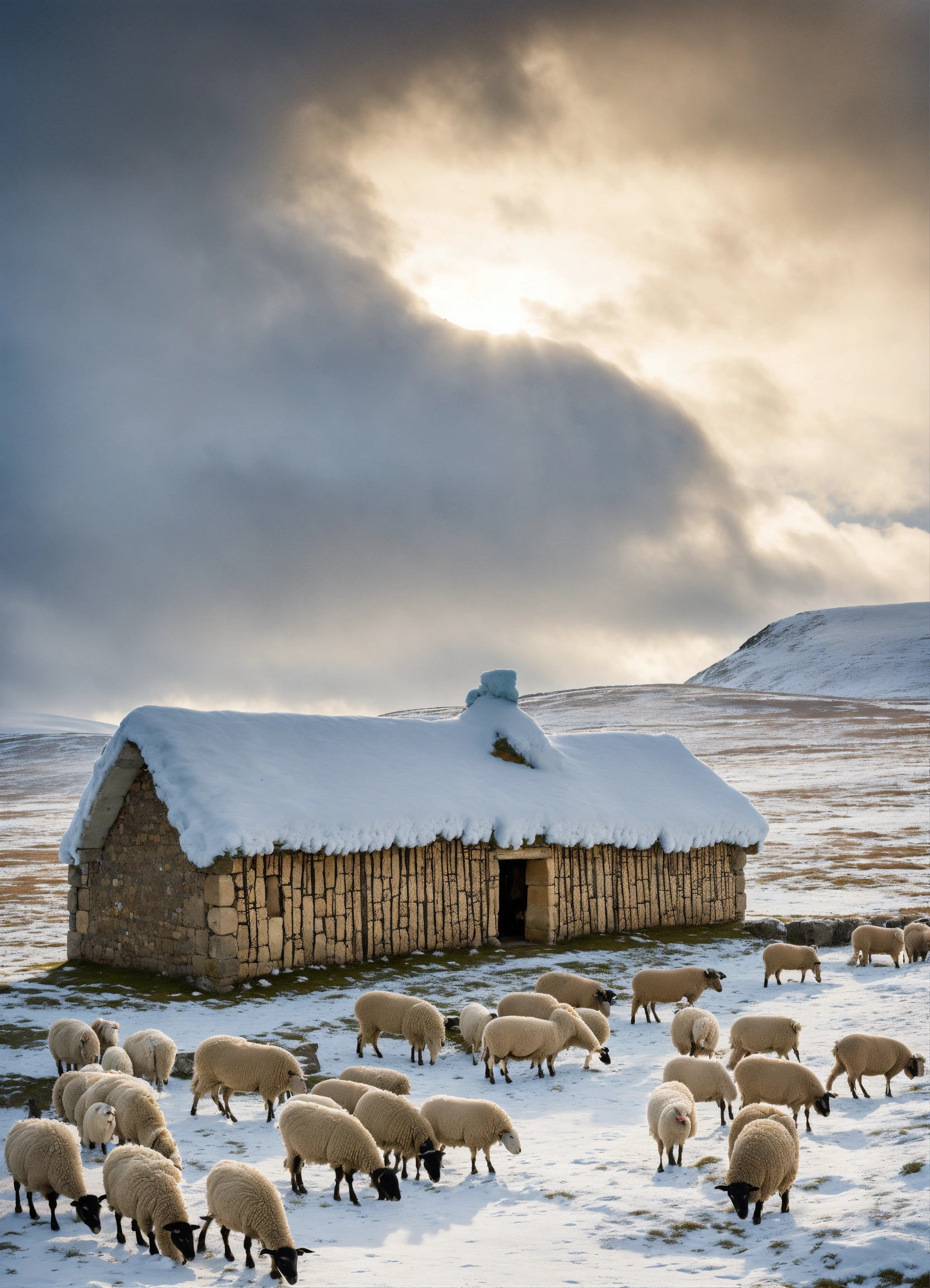 Lexica - Anglo saxon stone built turf roofed hamlet with sheep grazing ...