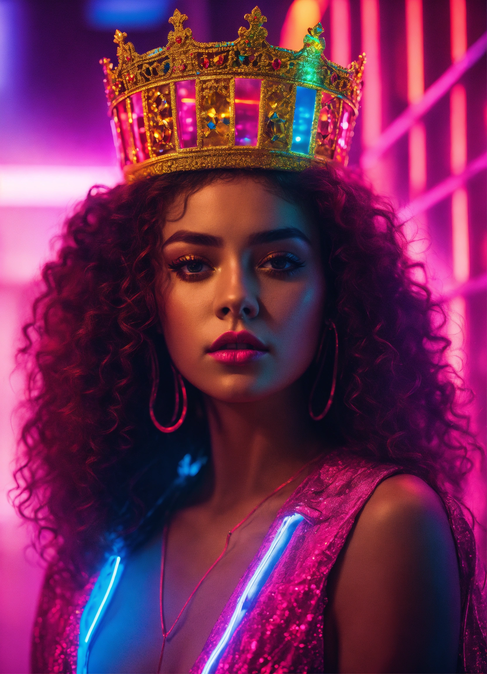 Lexica - Cinematic photography, modern, female queen, neon colors ...