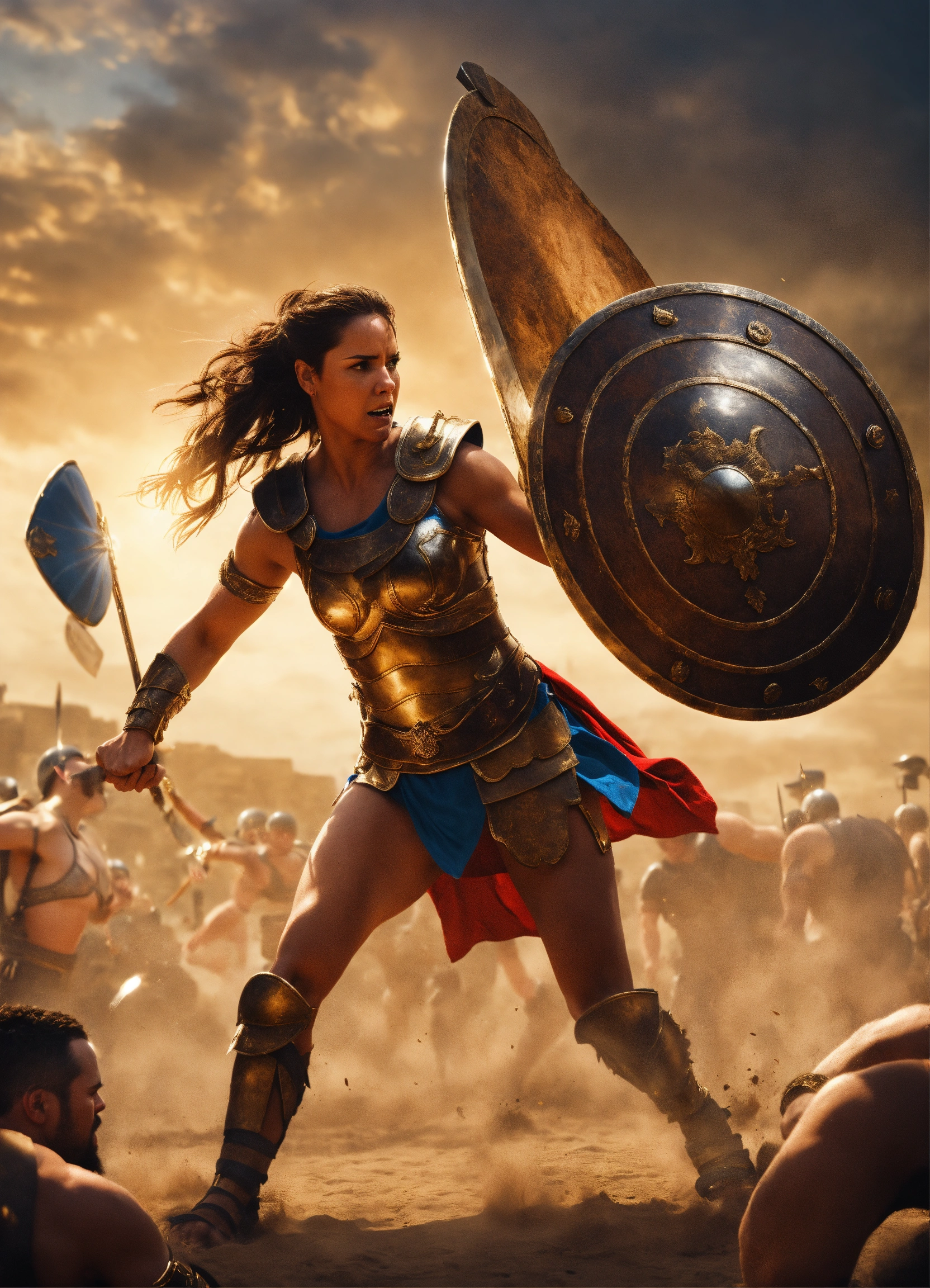Lexica - Athletic female gladiator defeating male gladiator by smashing ...