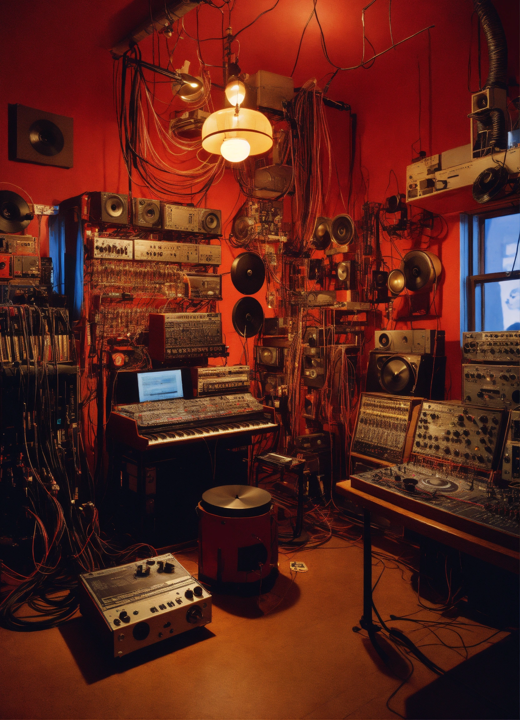 Lexica - Close up photography, of machines, synthetizer, cables, wires ...