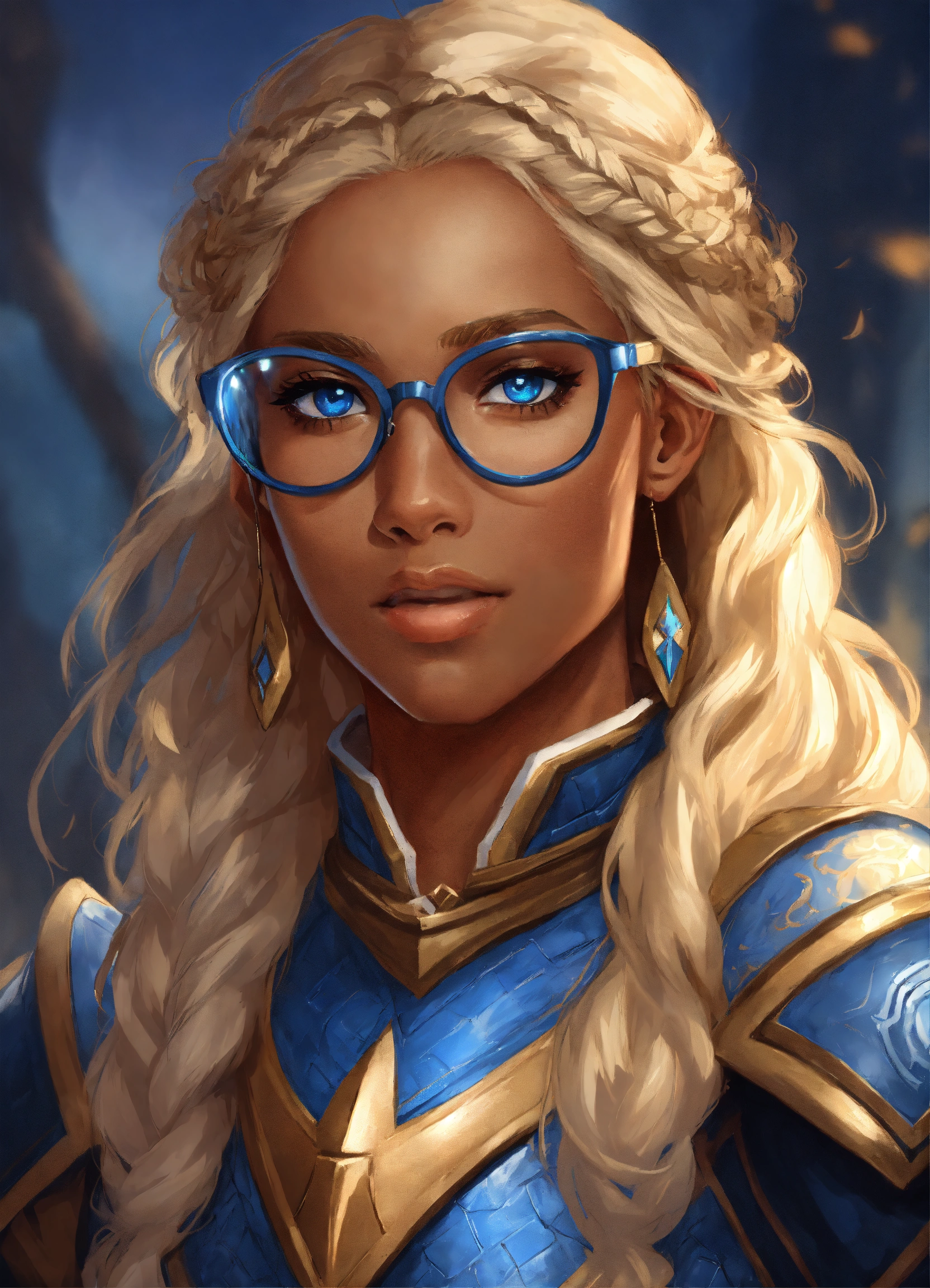 Lexica - A very brown skinned half elf woman, wearing glasses with deep ...