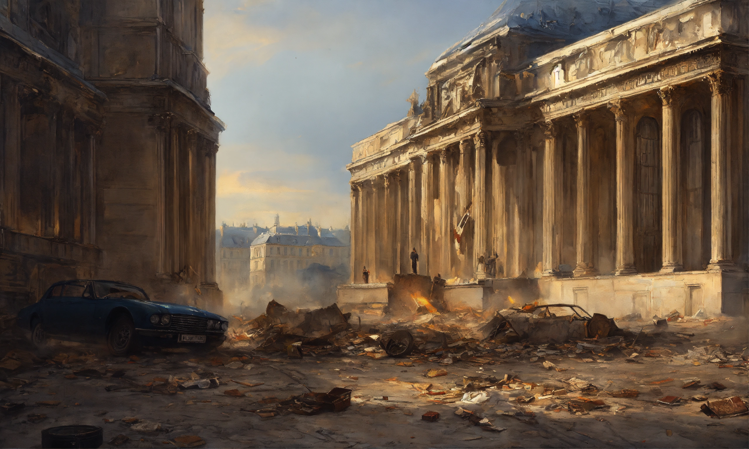 Lexica - Destroyed Paris. A painting of annuit coeptis is lying on the ...