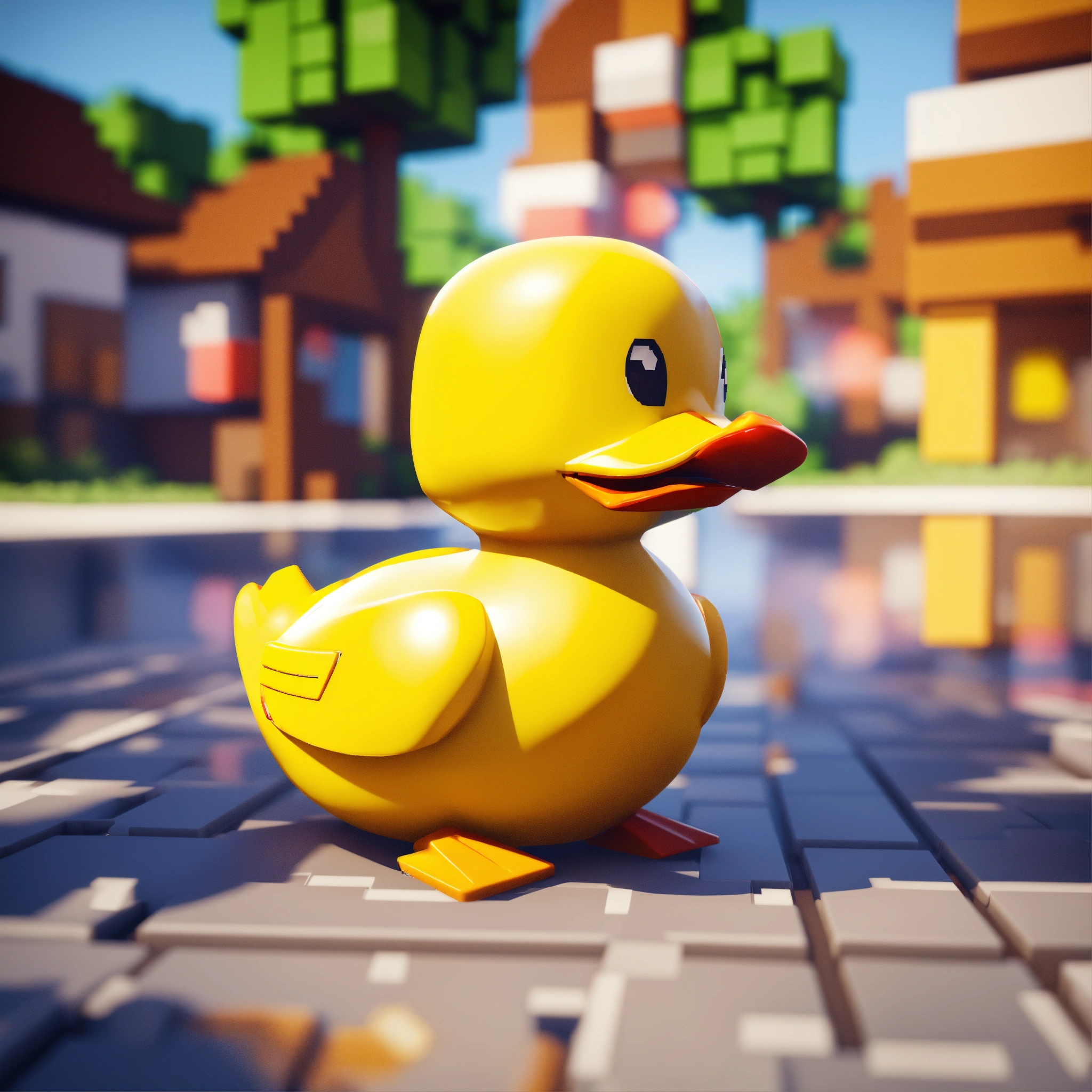 Lexica - A cute yellow cube duck in a minecraft town, unreal engine ...