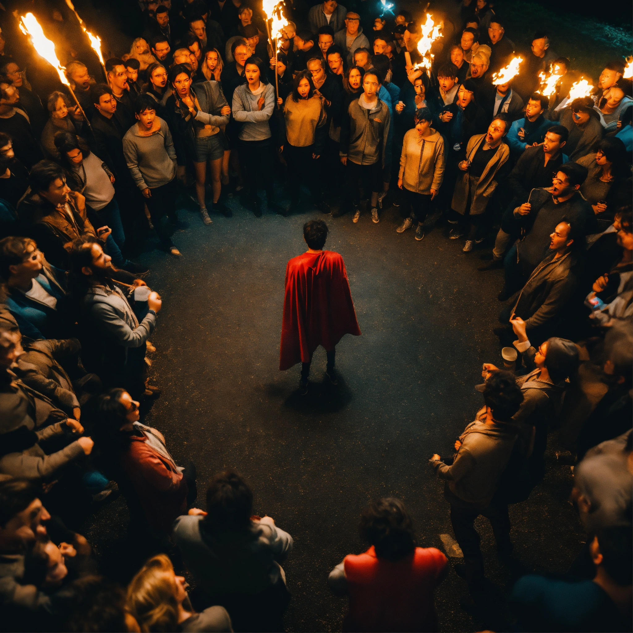 Lexica - A lone person getting surrounded by an angry mob of people in ...