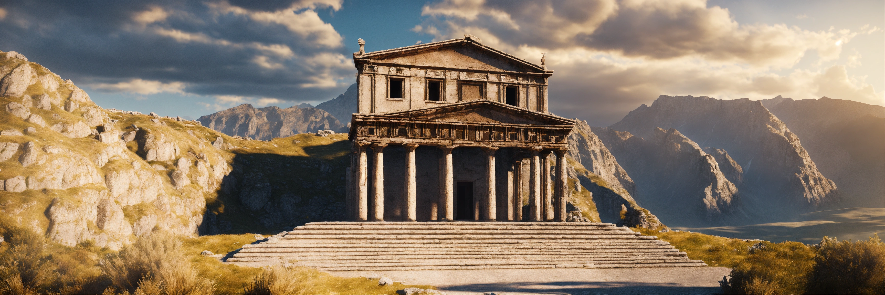 Lexica - Ancient Greek palace ruin, high mountains, high alpine ...