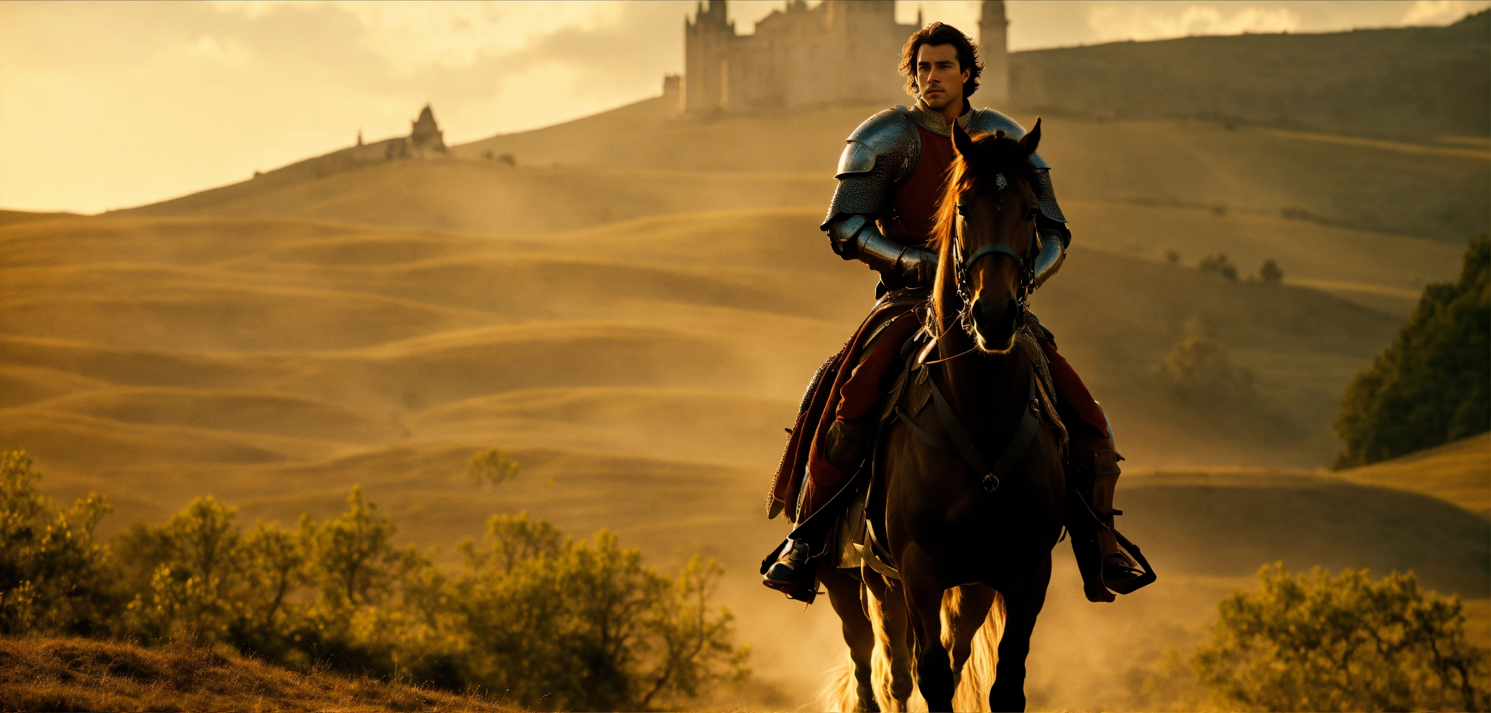 Lexica - Handsome Knight on Horseback, Cinematic Film Still. 'Muted ...