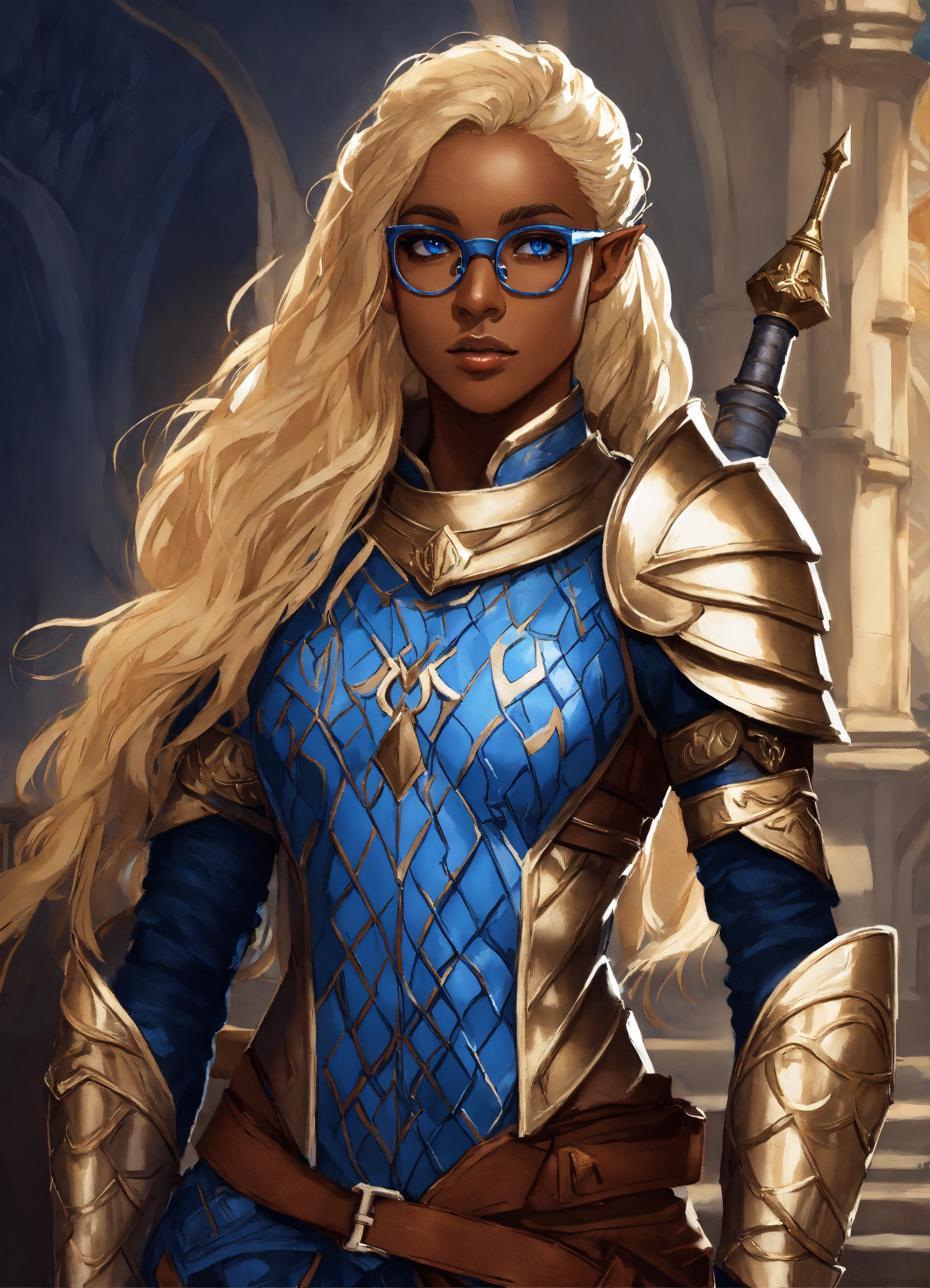 Lexica - A very brown skinned half elf woman, wearing glasses with deep ...
