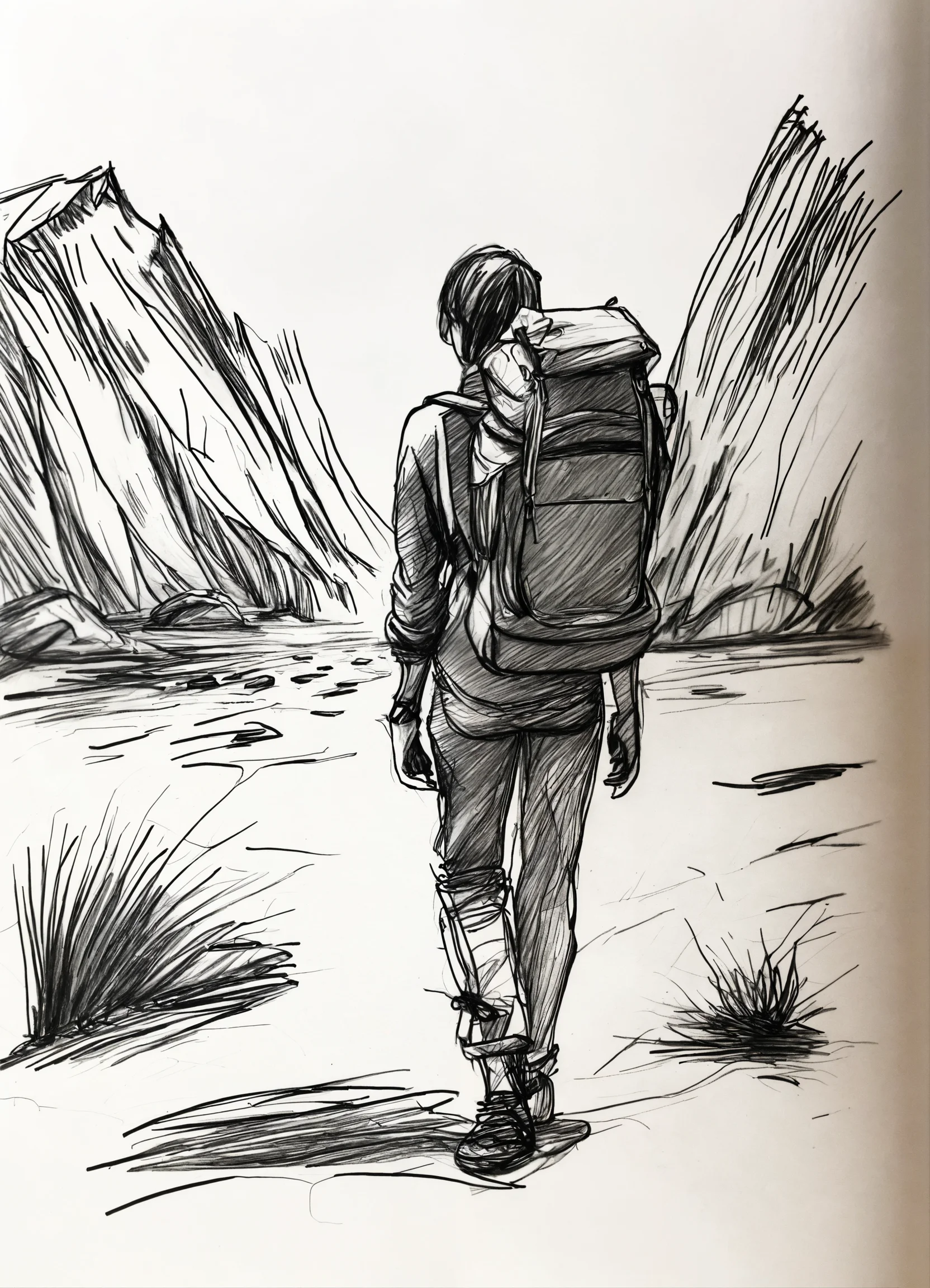 Lexica - Handdrawn simple but realistic style sketch of a traveller