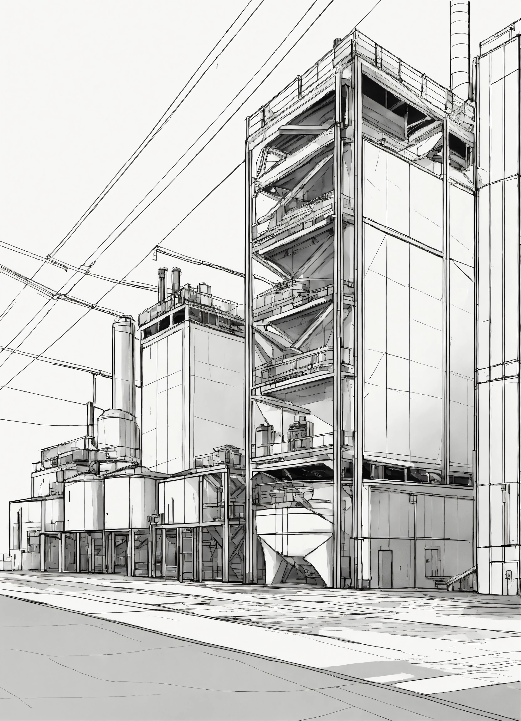 Lexica - A factory, minimal line art, white background, sketch style ...