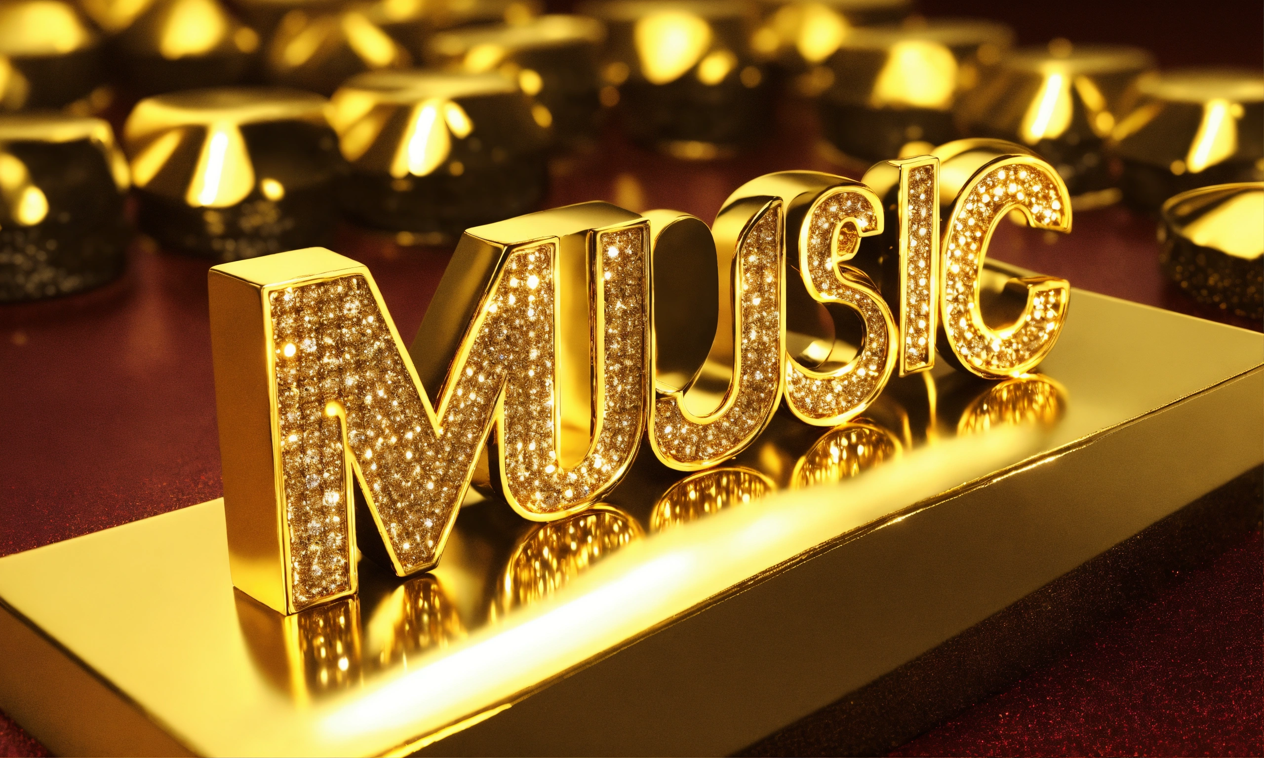 Lexica - 3D image, write the word MUSIC. Write in English. Made of gold ...