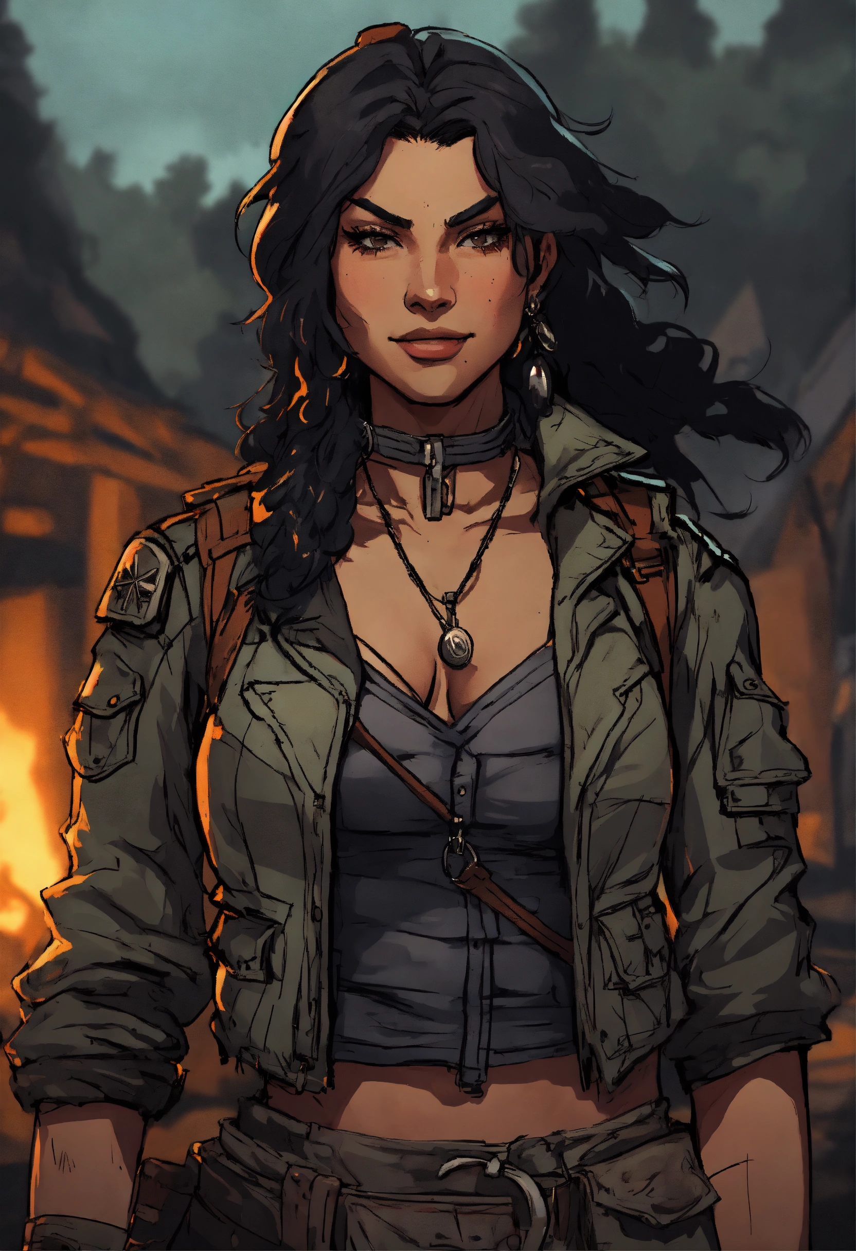 Lexica - A black haired metis woman. Biker outfit. Insolent smirk ...