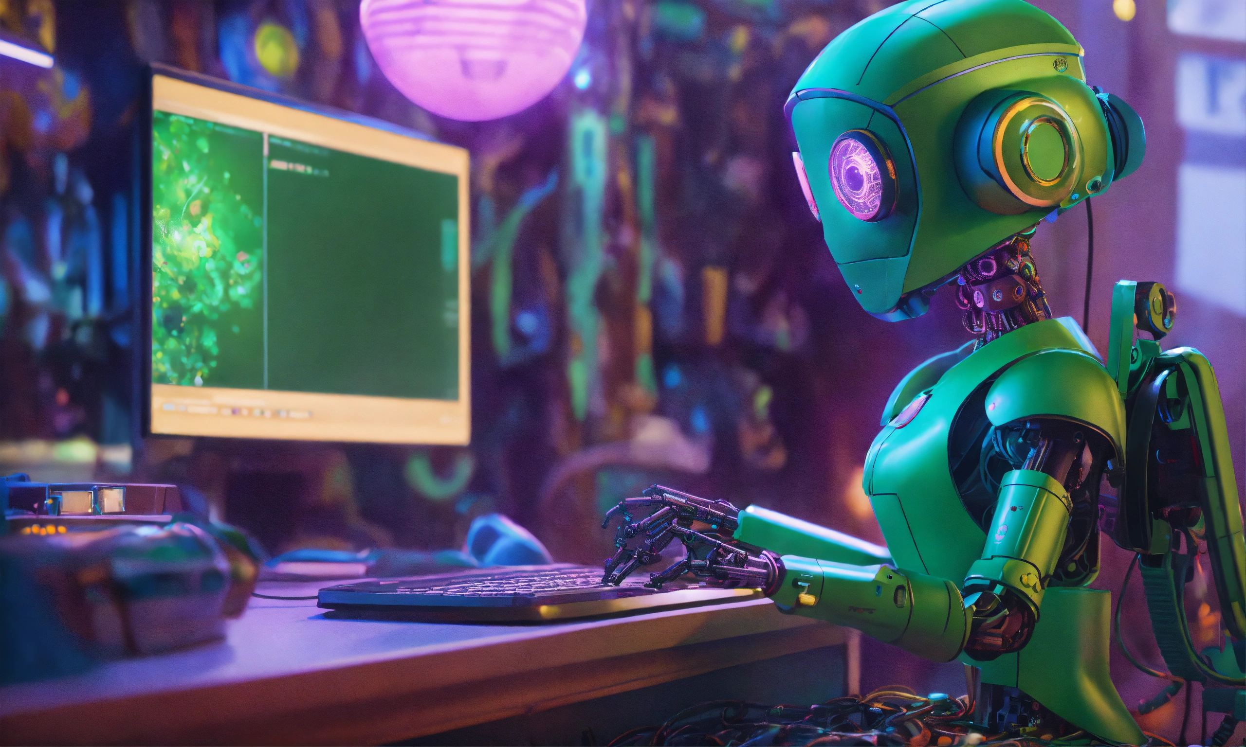 Lexica - Cute robot octopus typing in computer realistic. medium-sized ...