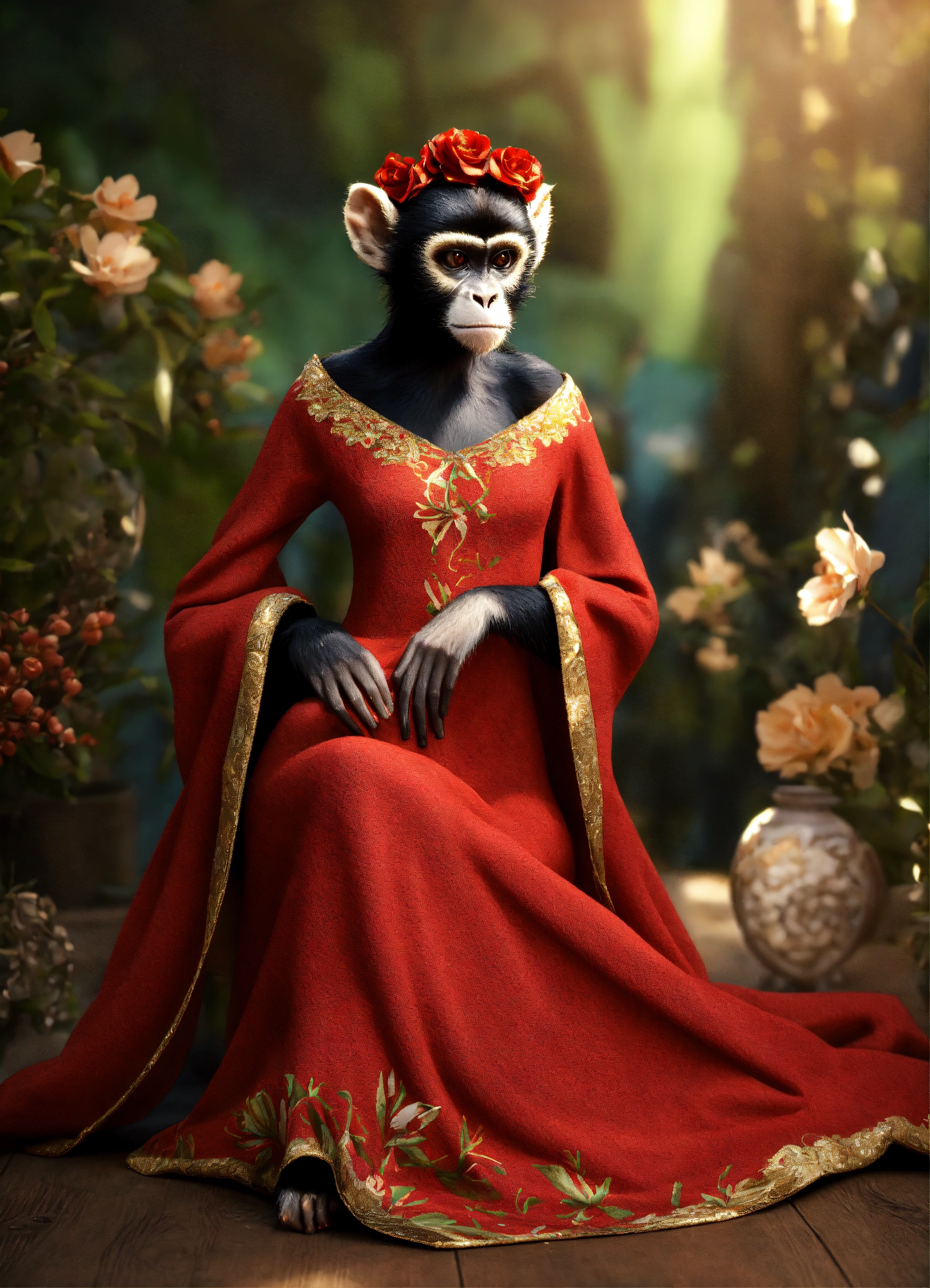 Lexica - Female spider Monkey posing with a elegant dress, realistic 3d