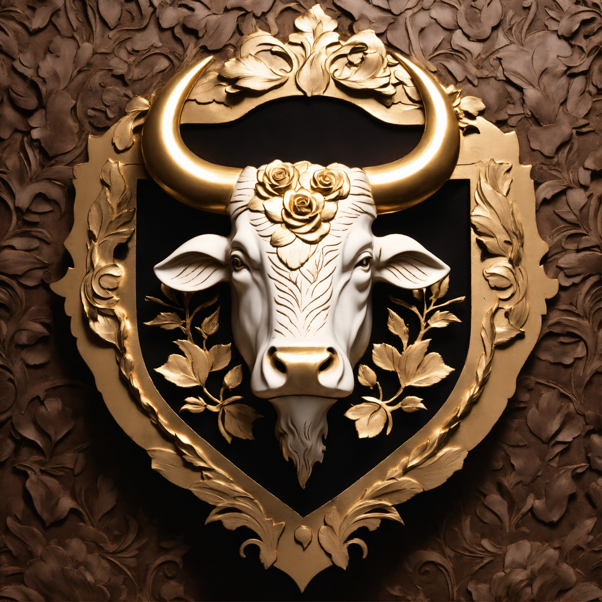 Lexica - Hand crafted crest of three faded white roses behind a golden ...