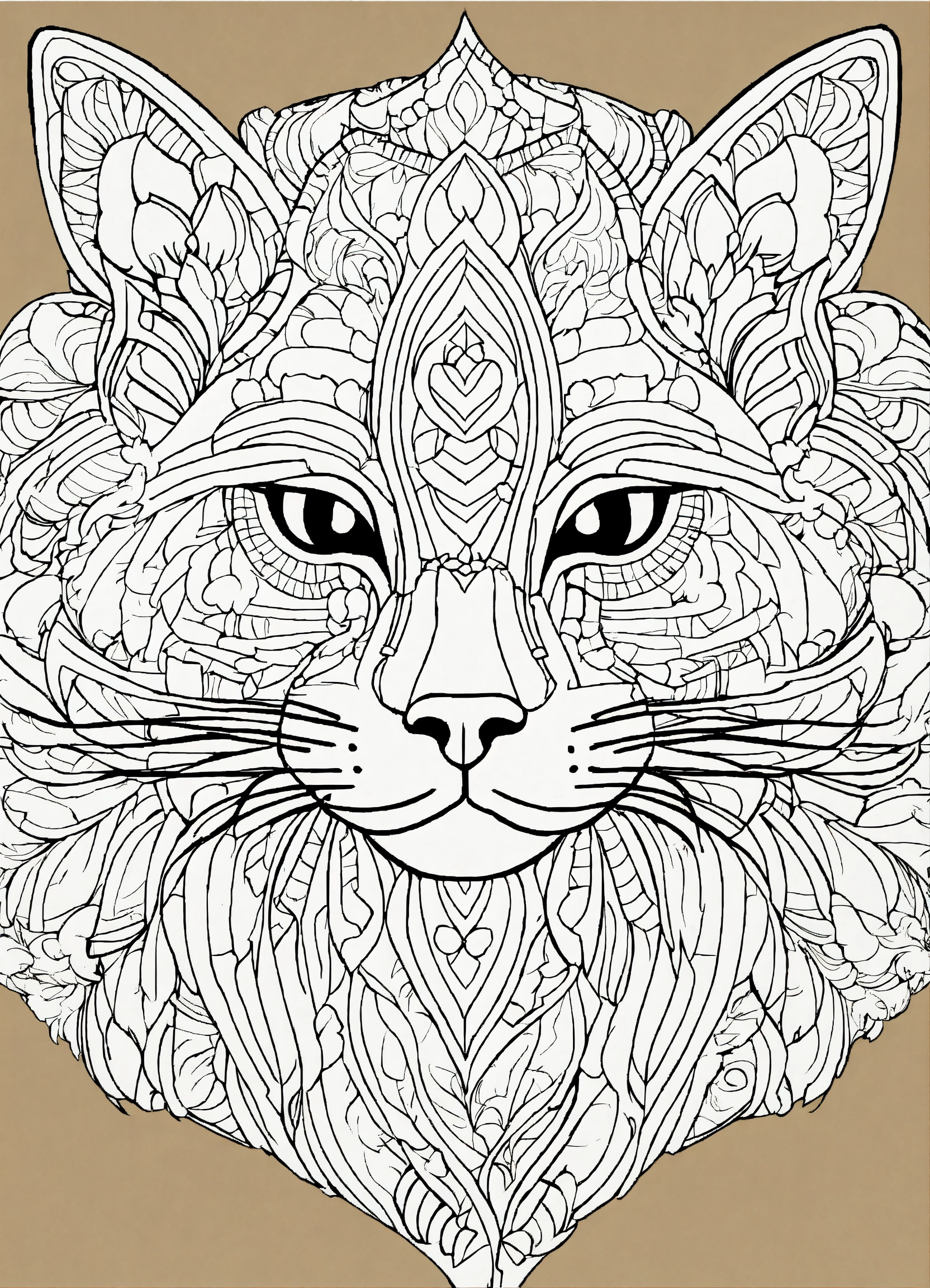 Lexica - Coloring page for adults, bold lines, dark lines, mandala cat ...