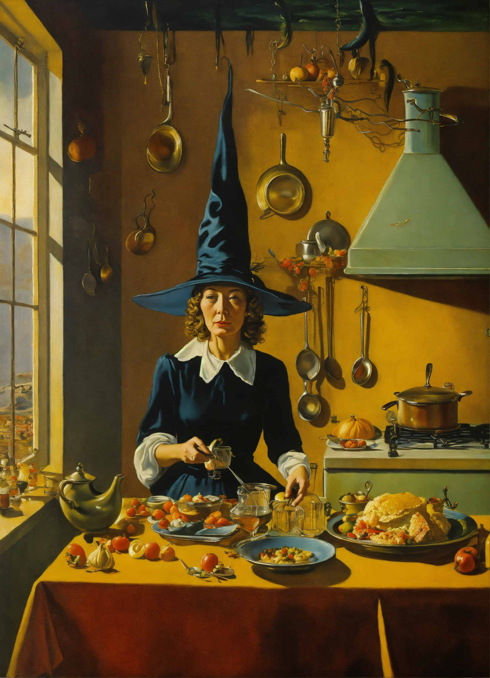 Lexica - Witch in a vintage kitchen enjoying their meal, oil painting ...