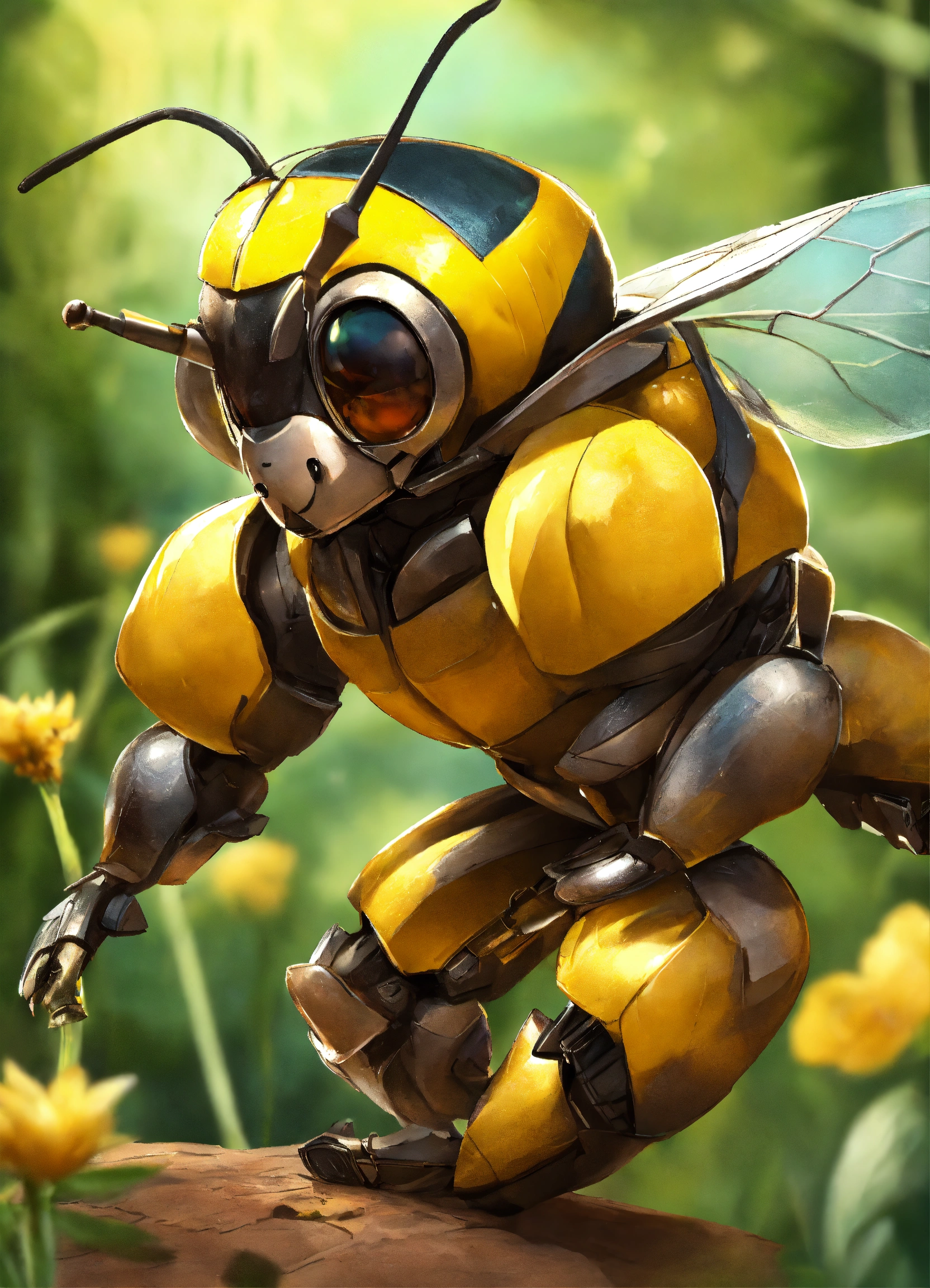 Lexica - Bumblebee's buzzing quest for nectar, nature's industrious adventurer in action,cartoony