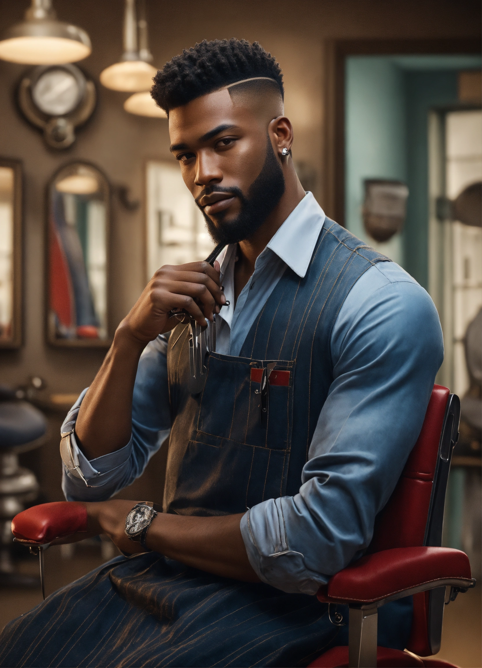Lexica - Photorealistic Illustration of a handsome black barber with ...