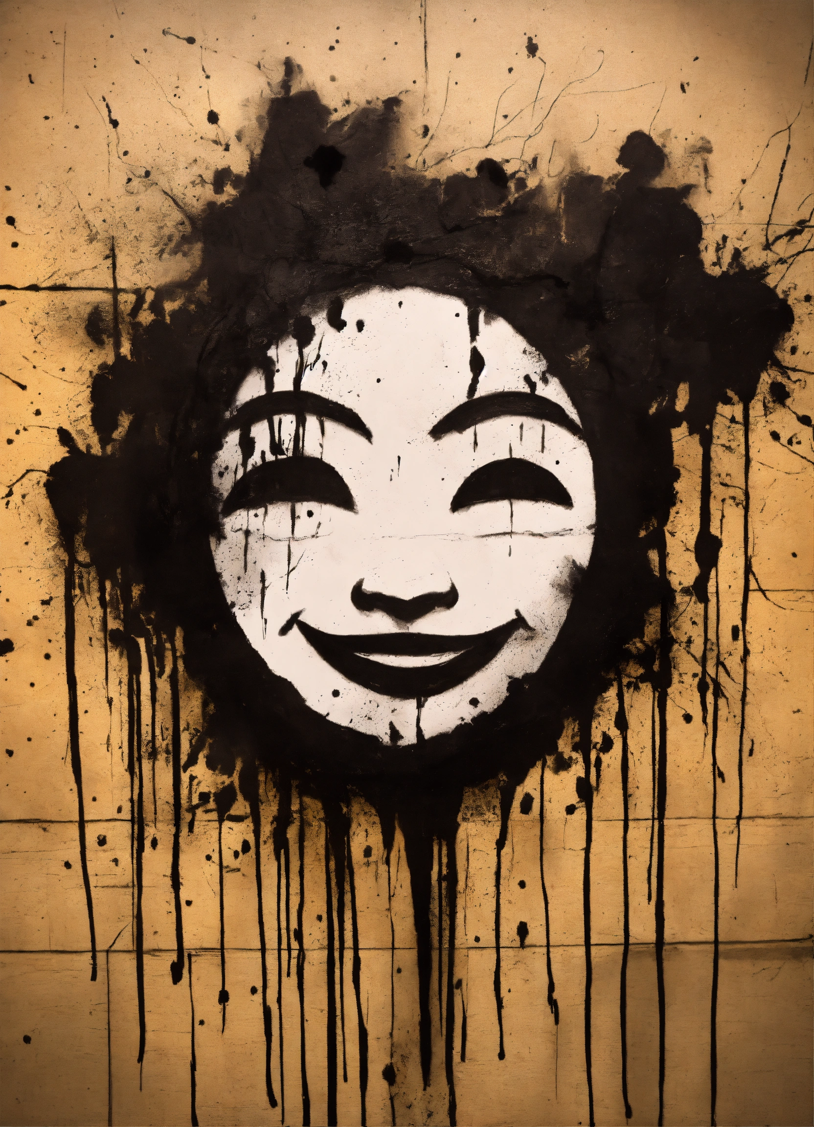 Lexica - Create the outline of smiling depression, painted with a few ...