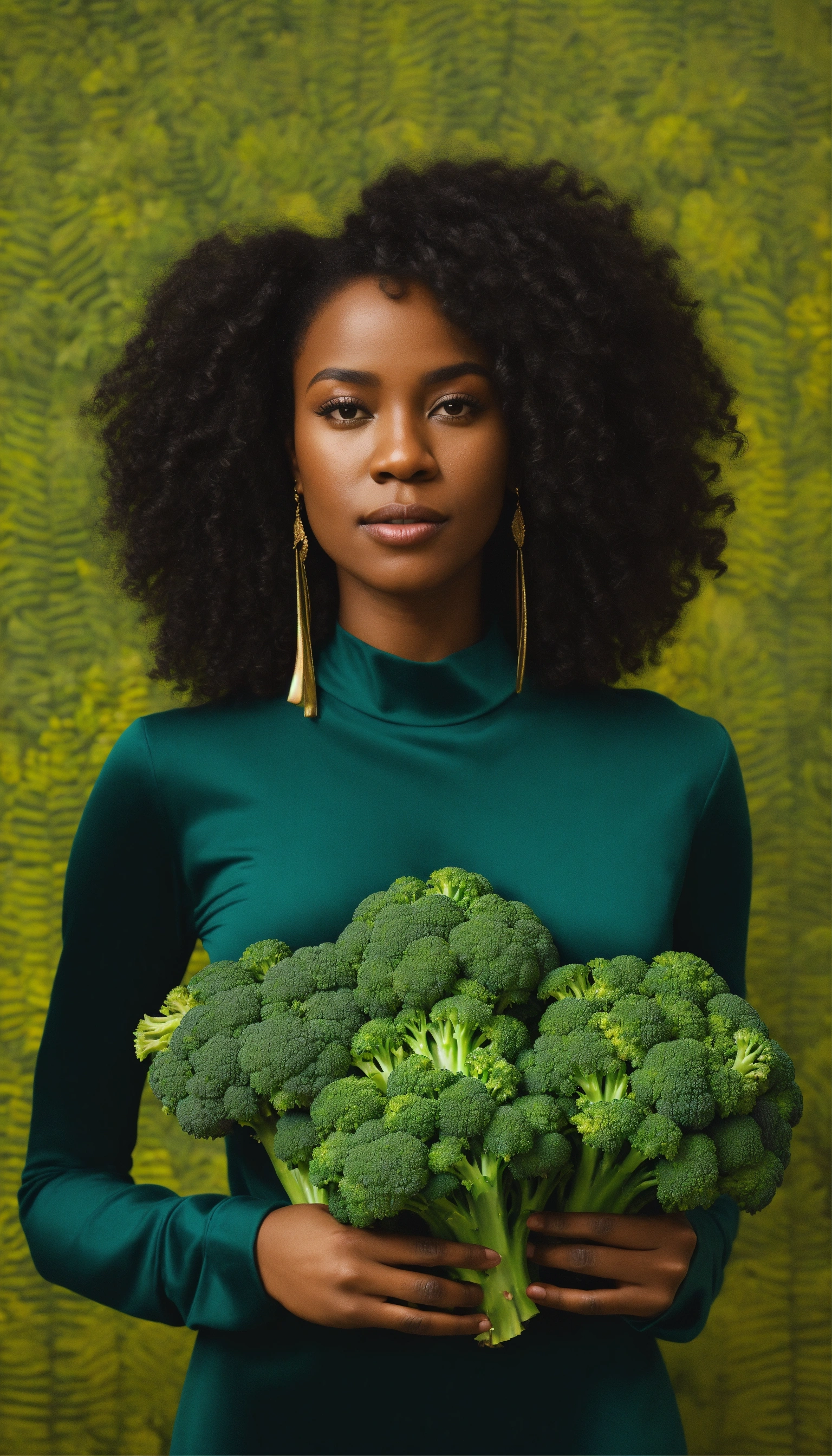 Lexica - Portrait of a pretty black woman with broccoli instead of her ...