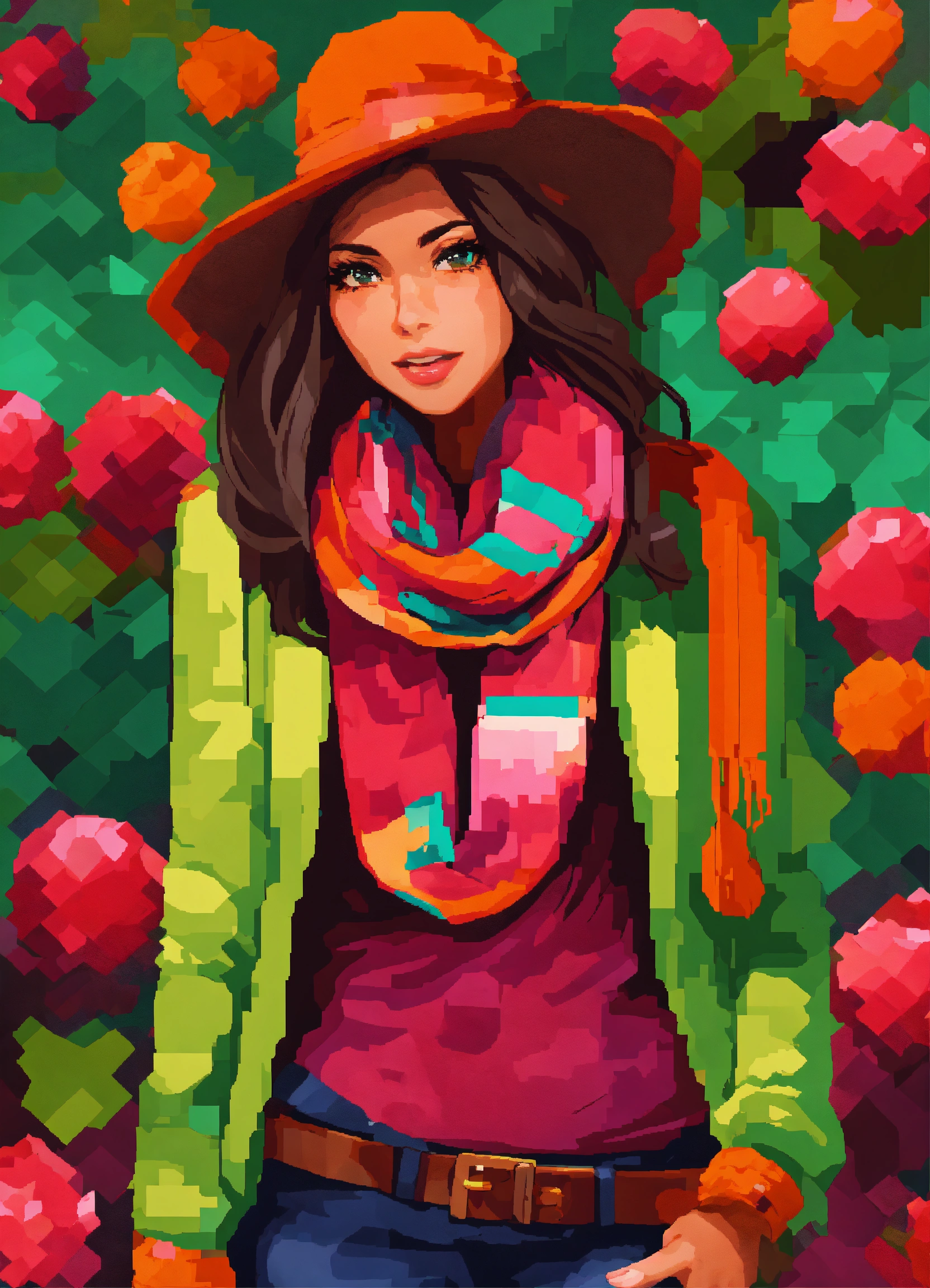 Lexica - Full body, BRUNE pixelated woman, green and raspberry colors ...