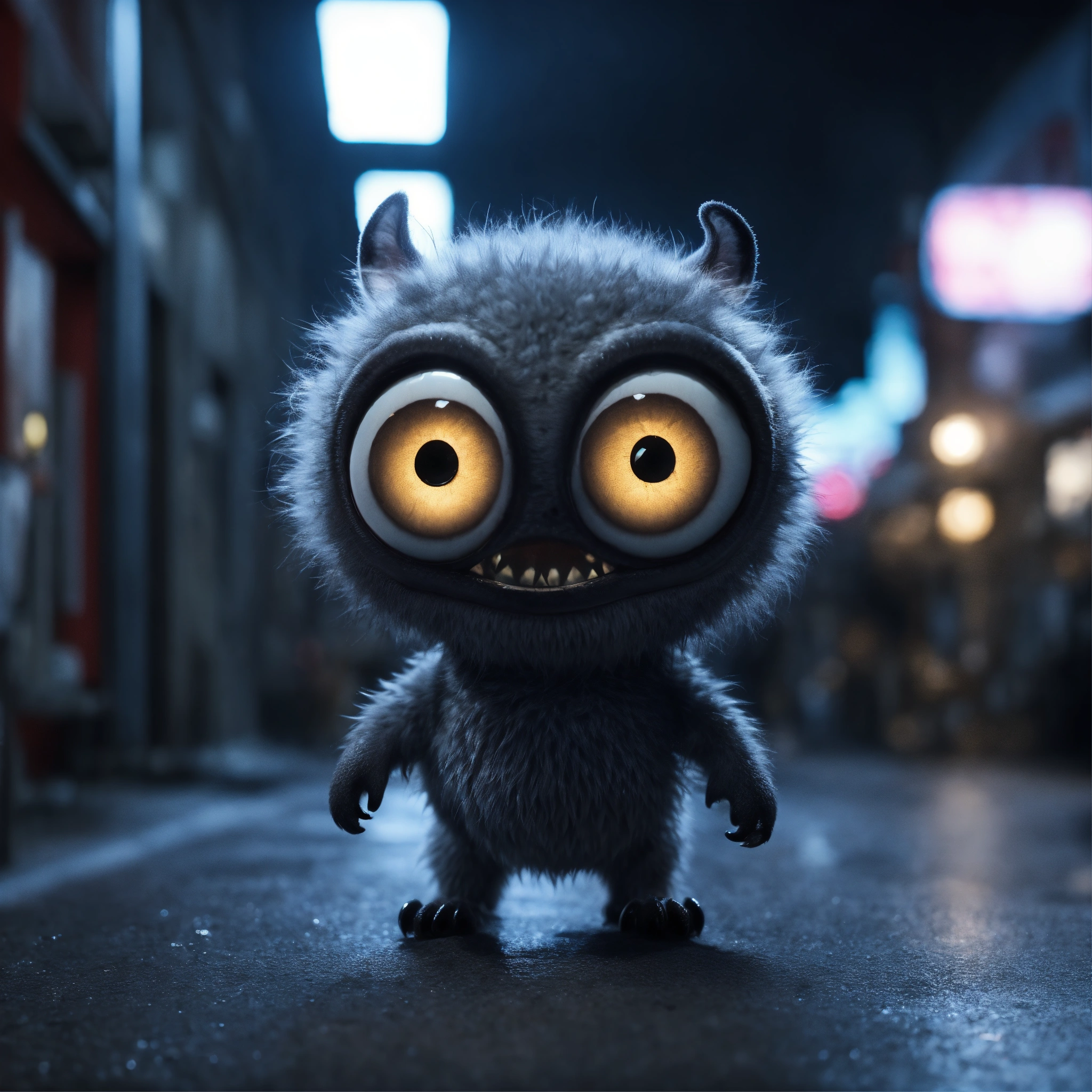 Lexica - Very cute, realistic grey monster whit many eyes standing in ...