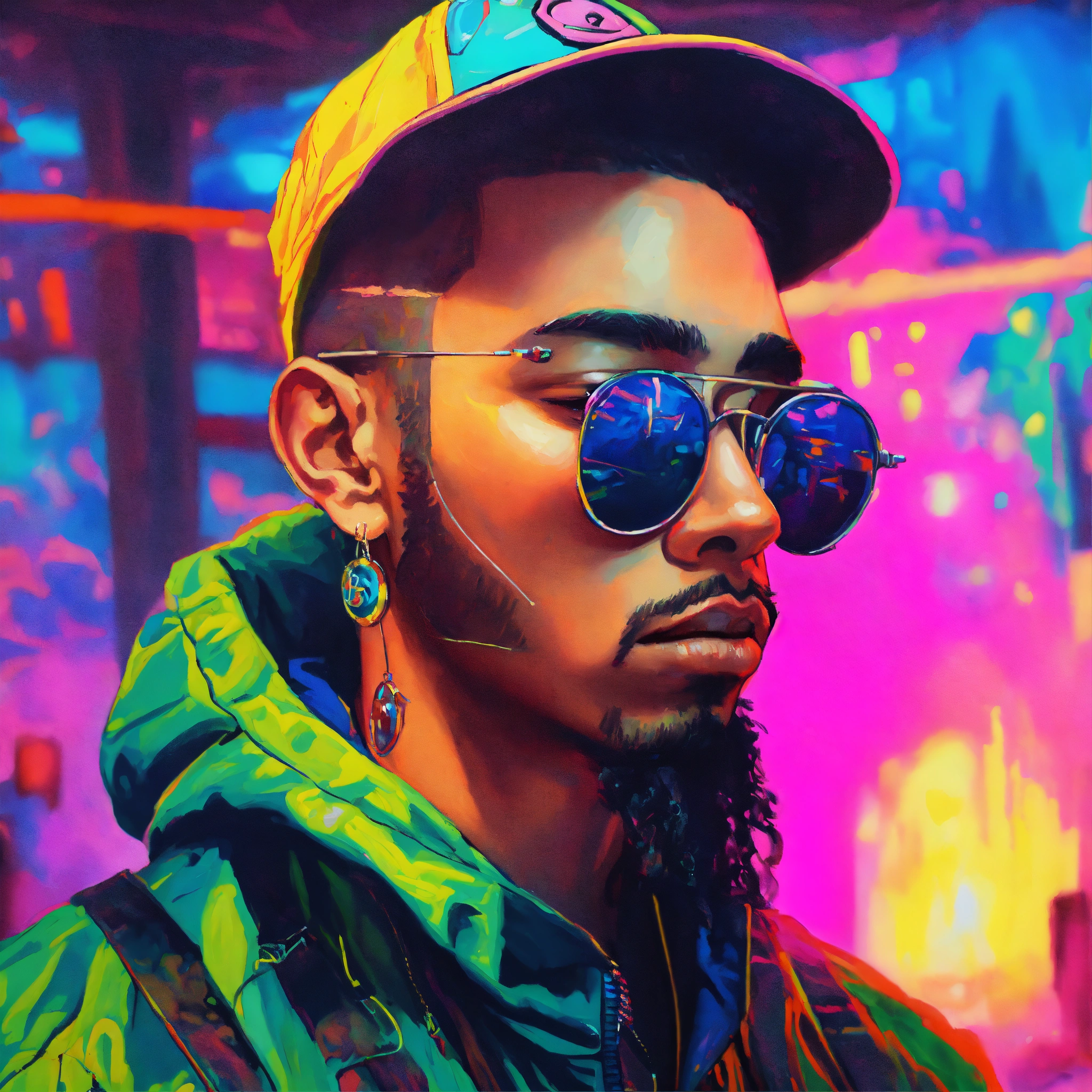 Lexica - Psychedelic Cyberpunk Rapper Artist, oil painting art style ...