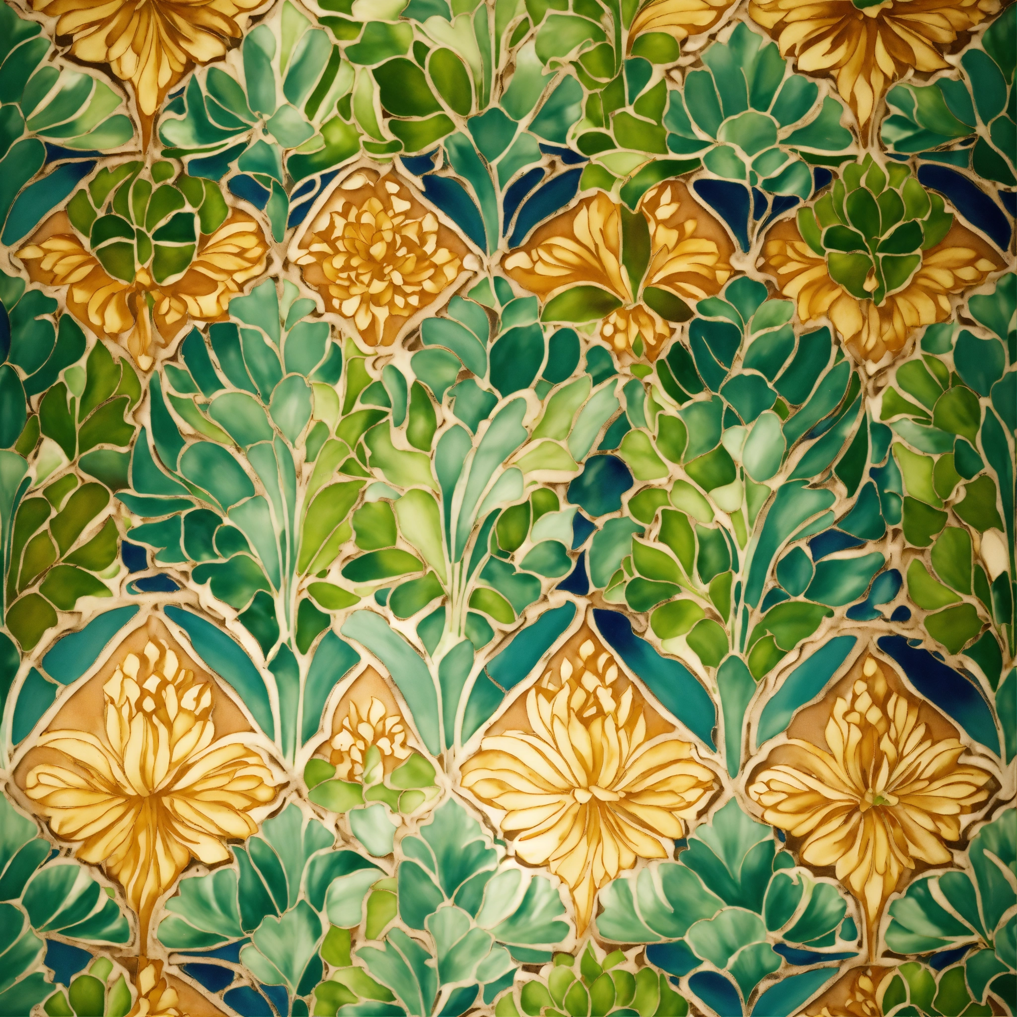 Lexica - Floral print, tiled motif, verdelite, shiny, art nouveau
