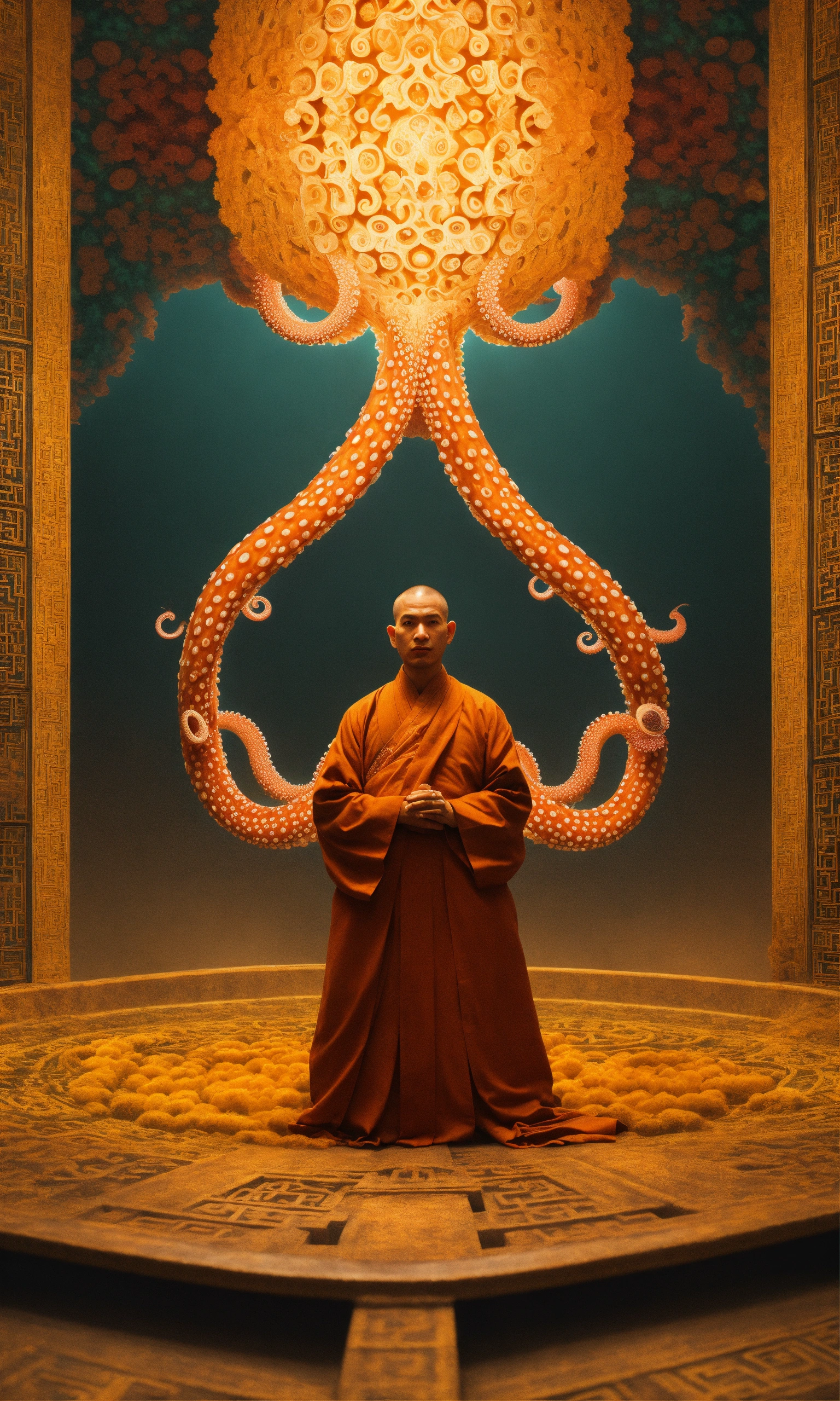 Lexica - Taoist monk octopus tesseract body fractal three point perspective