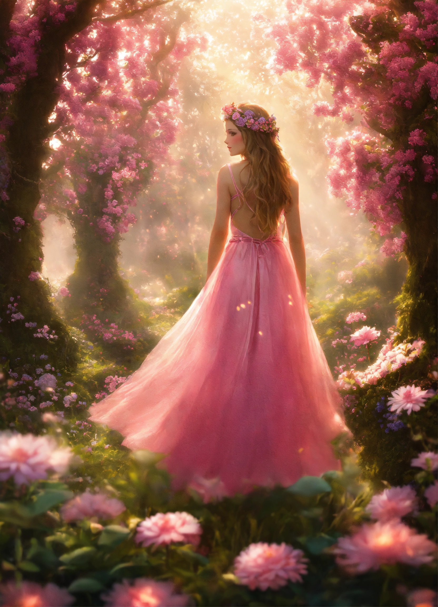 Lexica - Enchanted woodland fairies, pink, land covered in flowers, dnd ...