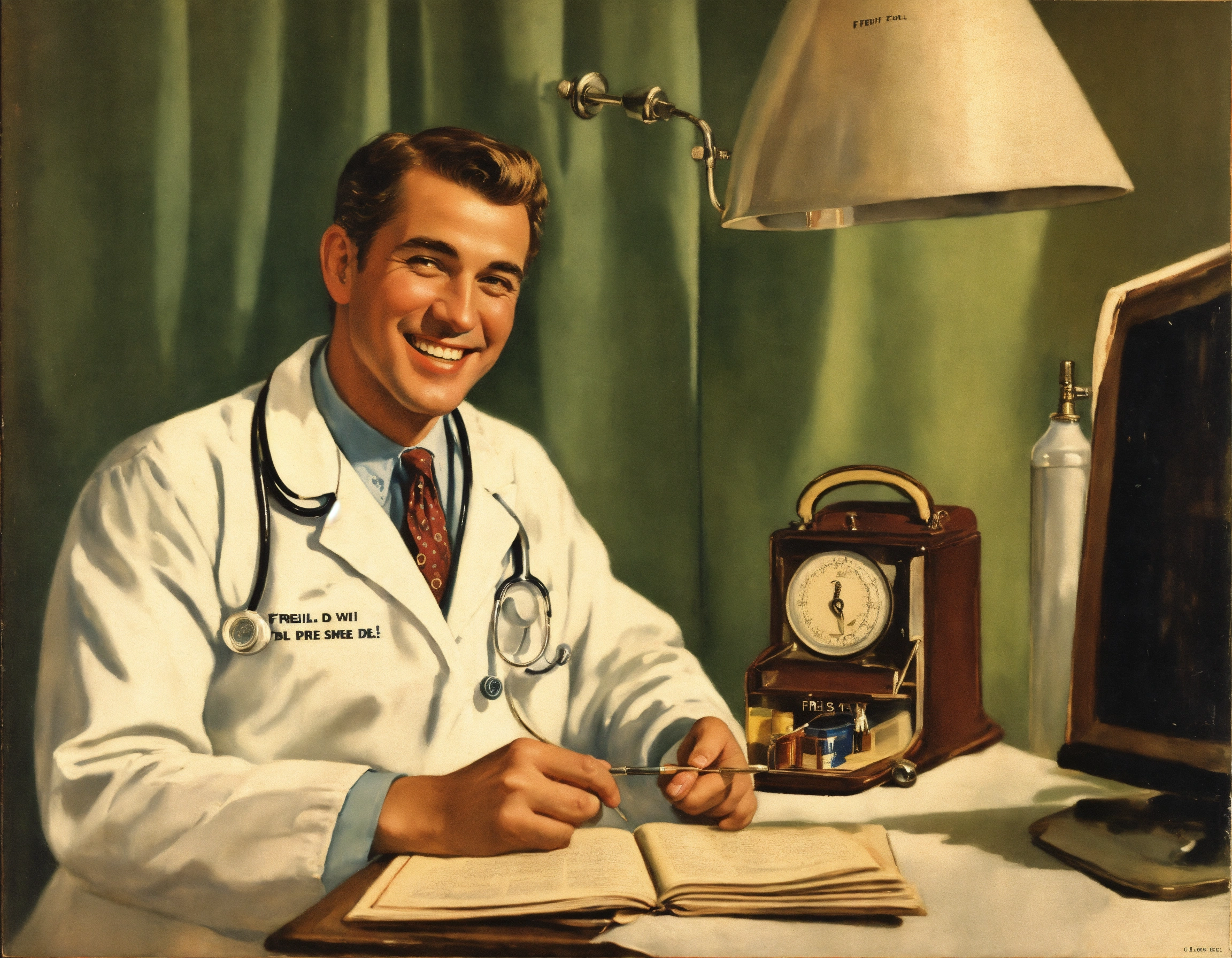 Lexica - Friendly doctor smiles, vintage painted magazine advertisement ...