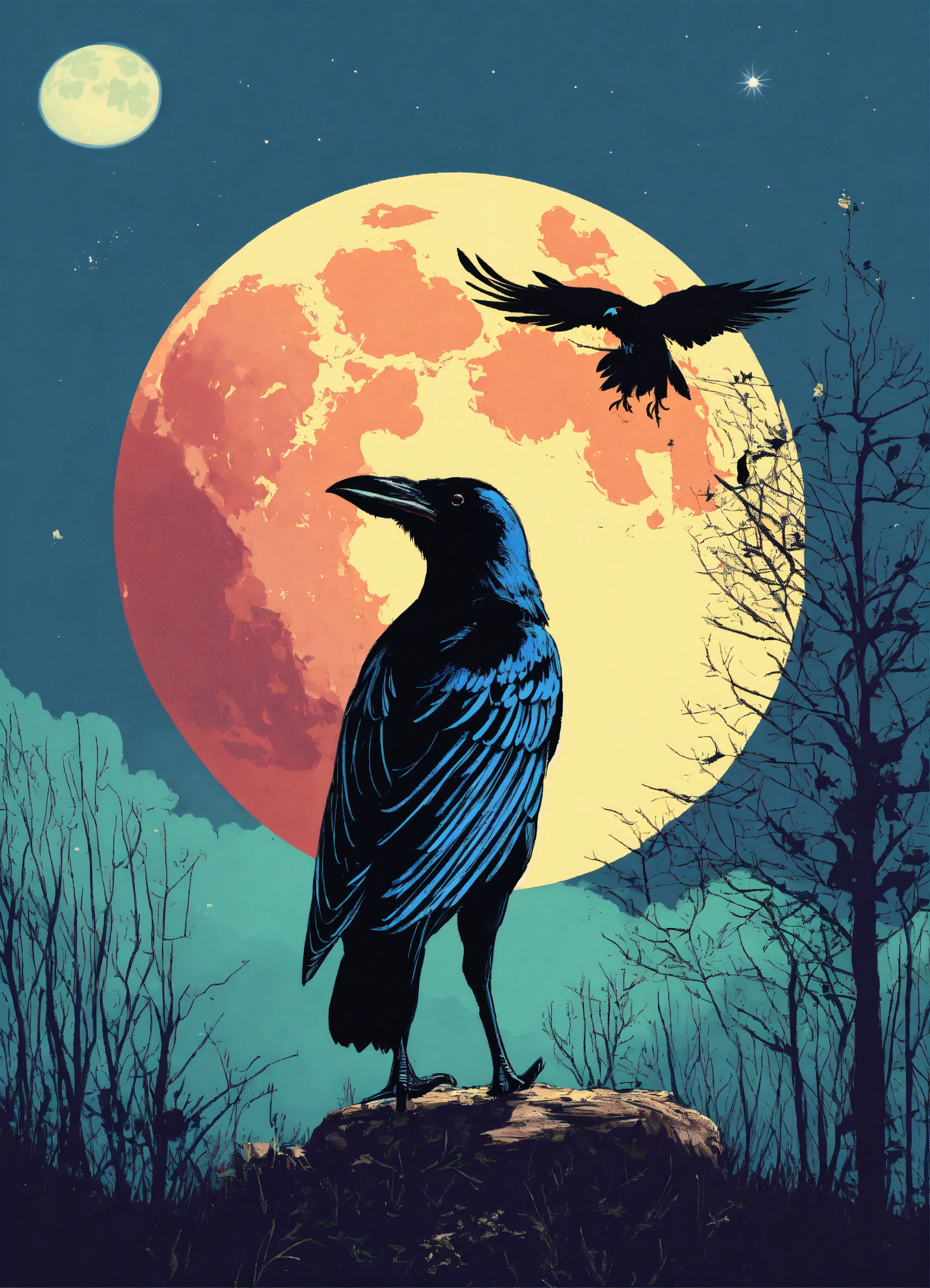 Lexica - Fit young man, crow, full moon, pop art