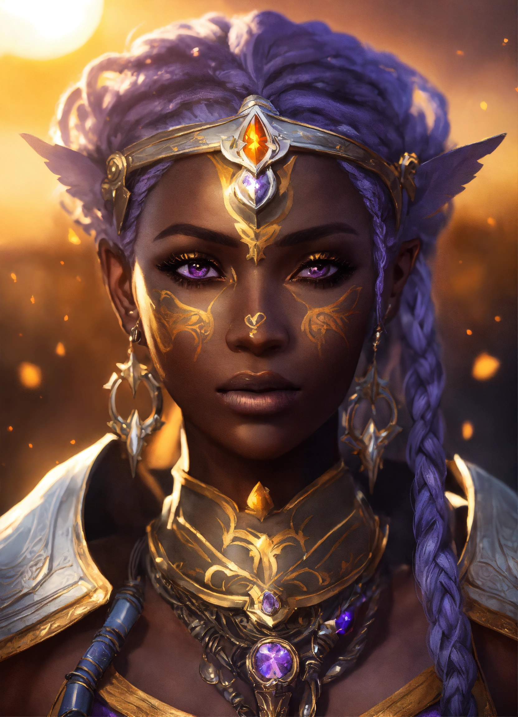Lexica - A beautiful drow woman in sun themed armor. she has black ...