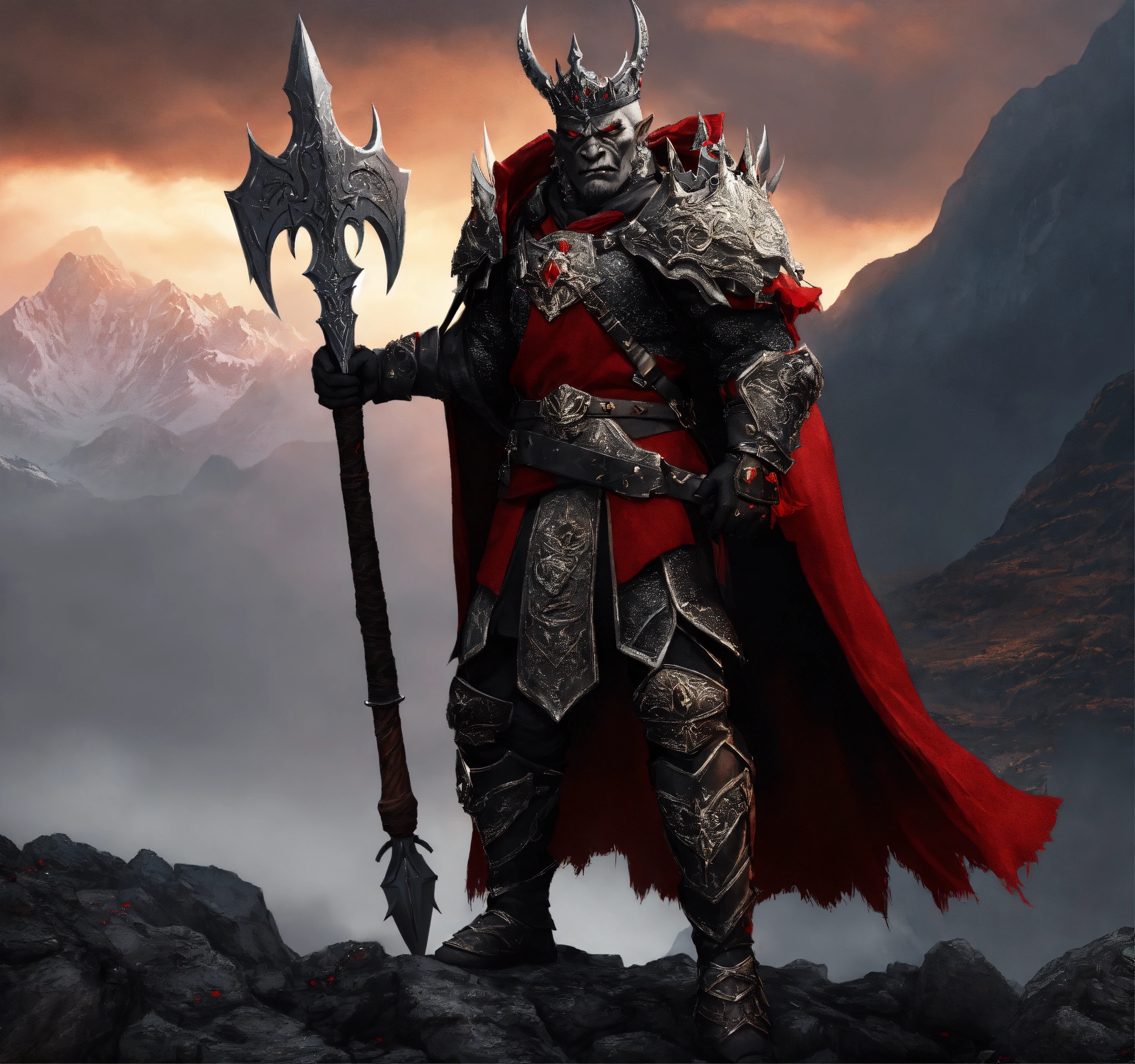 Lexica - Fantasy setting, a sinister-looking Orc Lord, with black skin ...