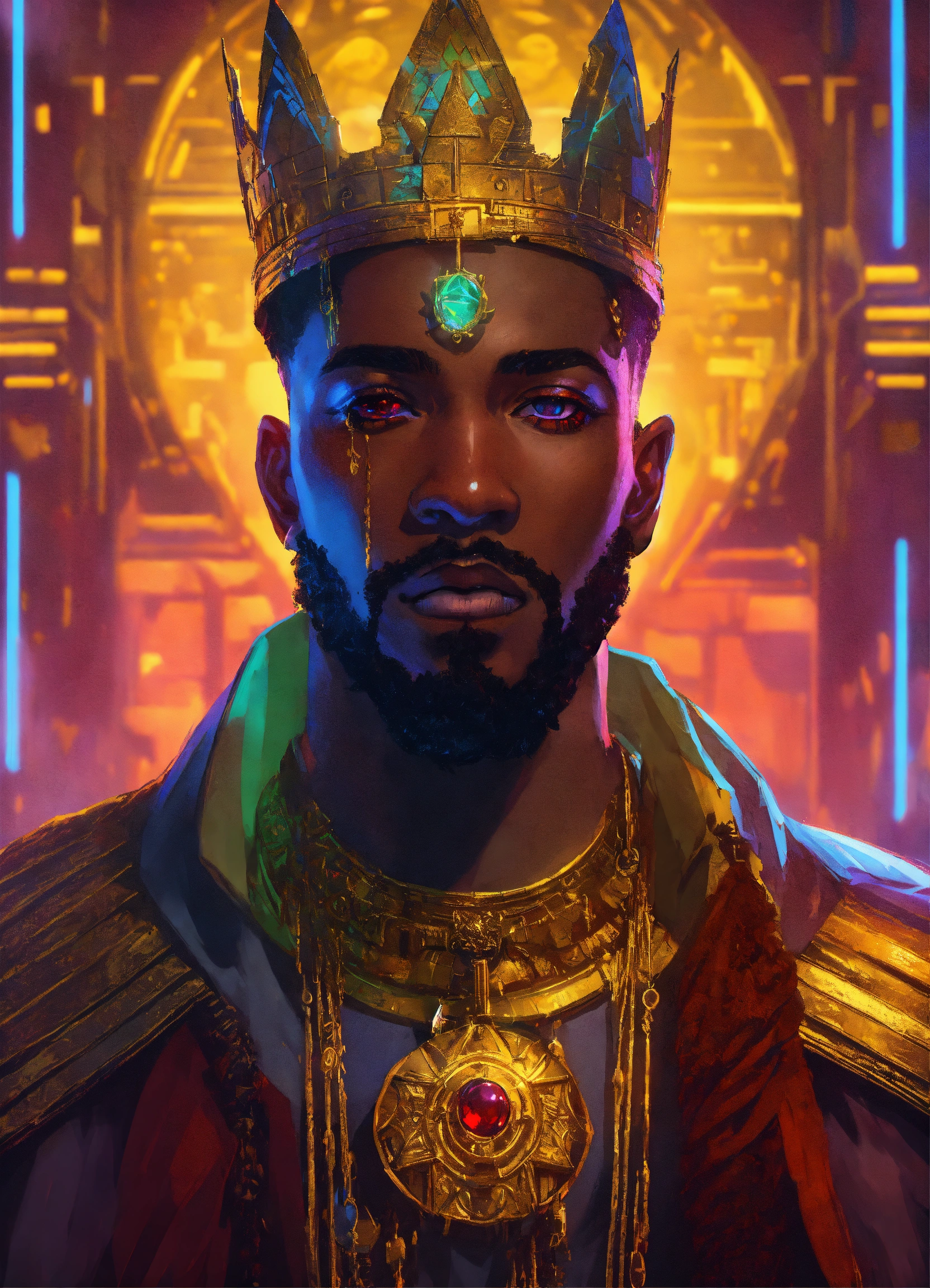 Lexica - A dark and ominous of Mansa musa moor with glowing eyes and a ...