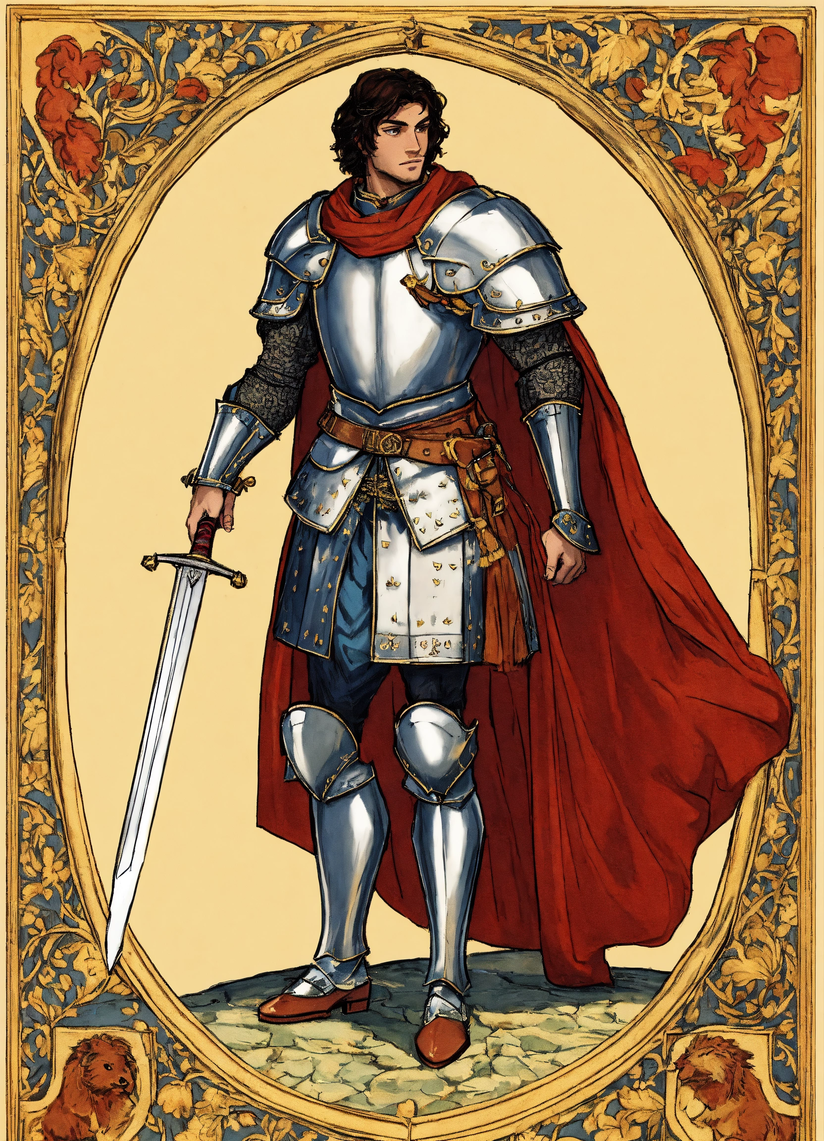 Lexica - Drawing of a buff prince in medieval fancy clothes under a ...