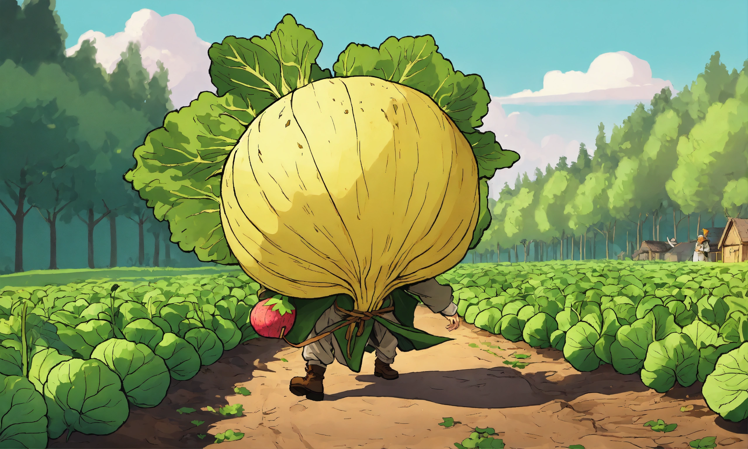 Lexica - Cartoon style giant yellow turnip with huge green leaves is in ...