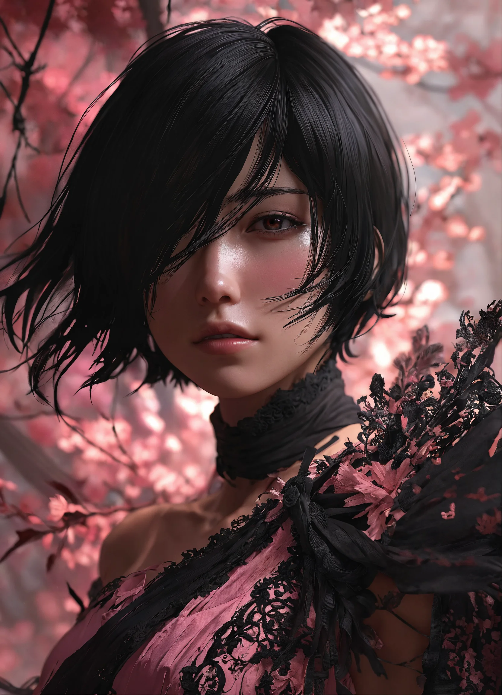 Lexica - Anime artwork of Mikasa Ackerman in a detailed intricate pink ...