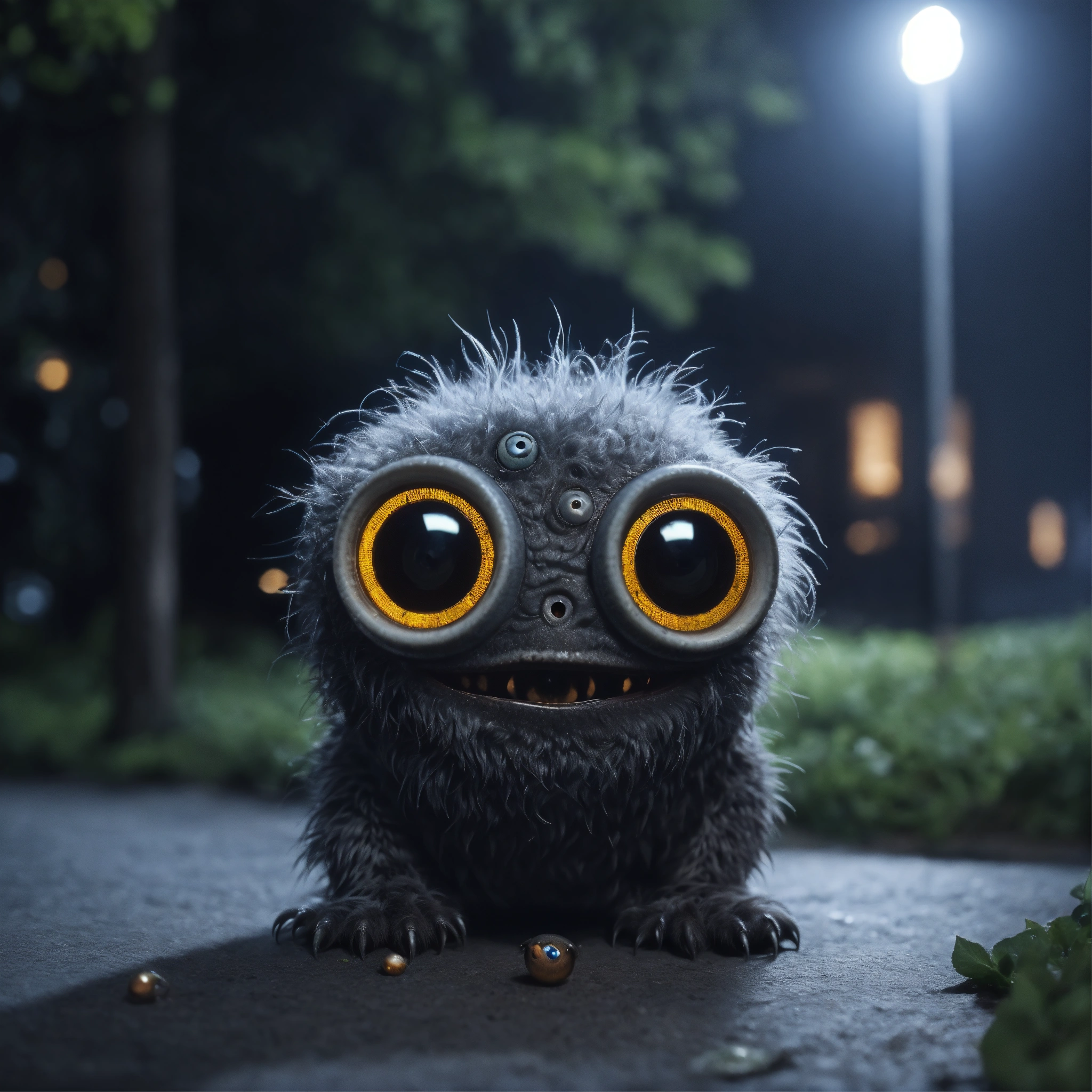 Lexica - Very cute, realistic grey monster whit many eyes standing in ...