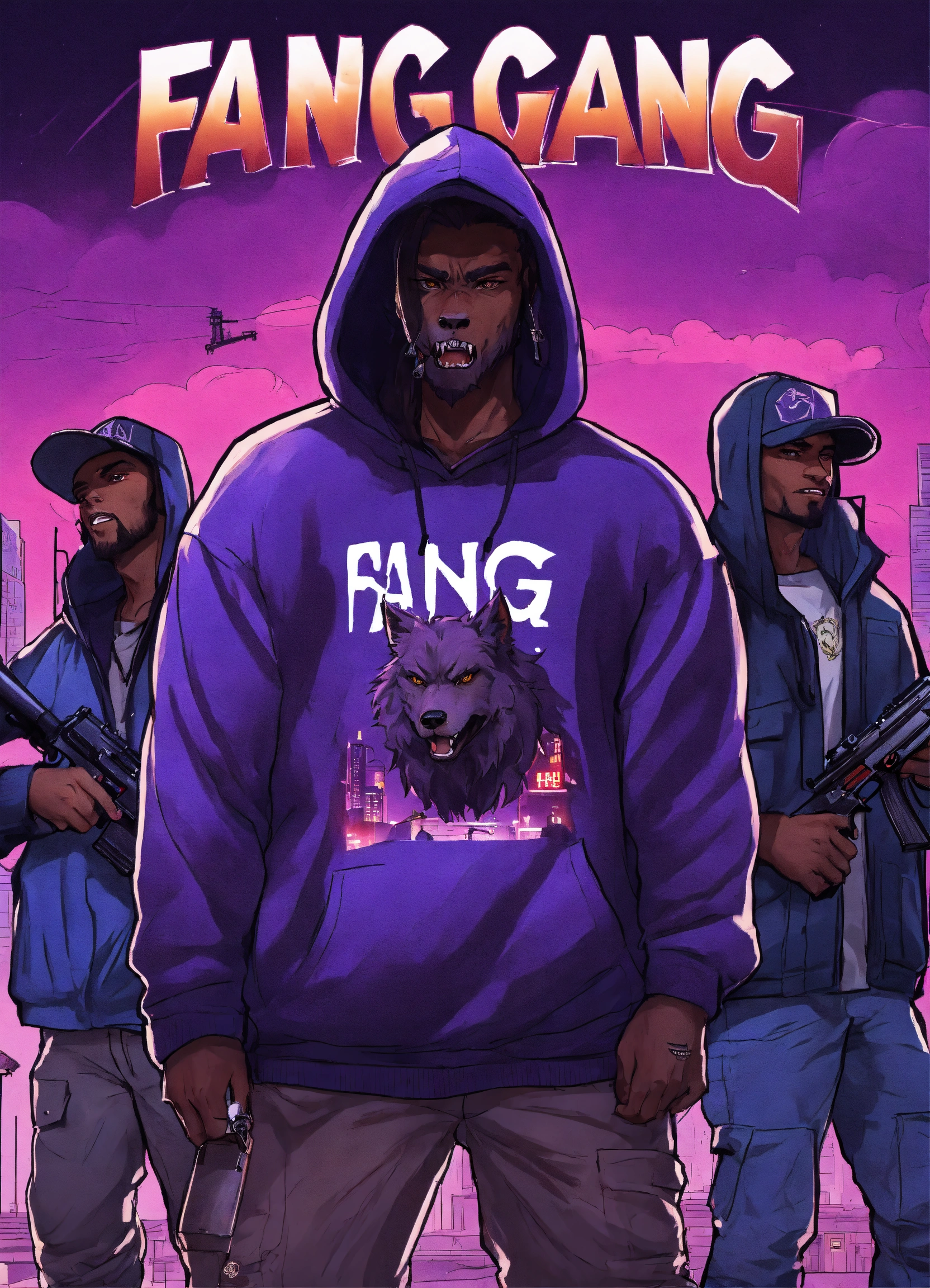 Lexica - Werewolves, in hoodies and baseball caps with the words FANG ...