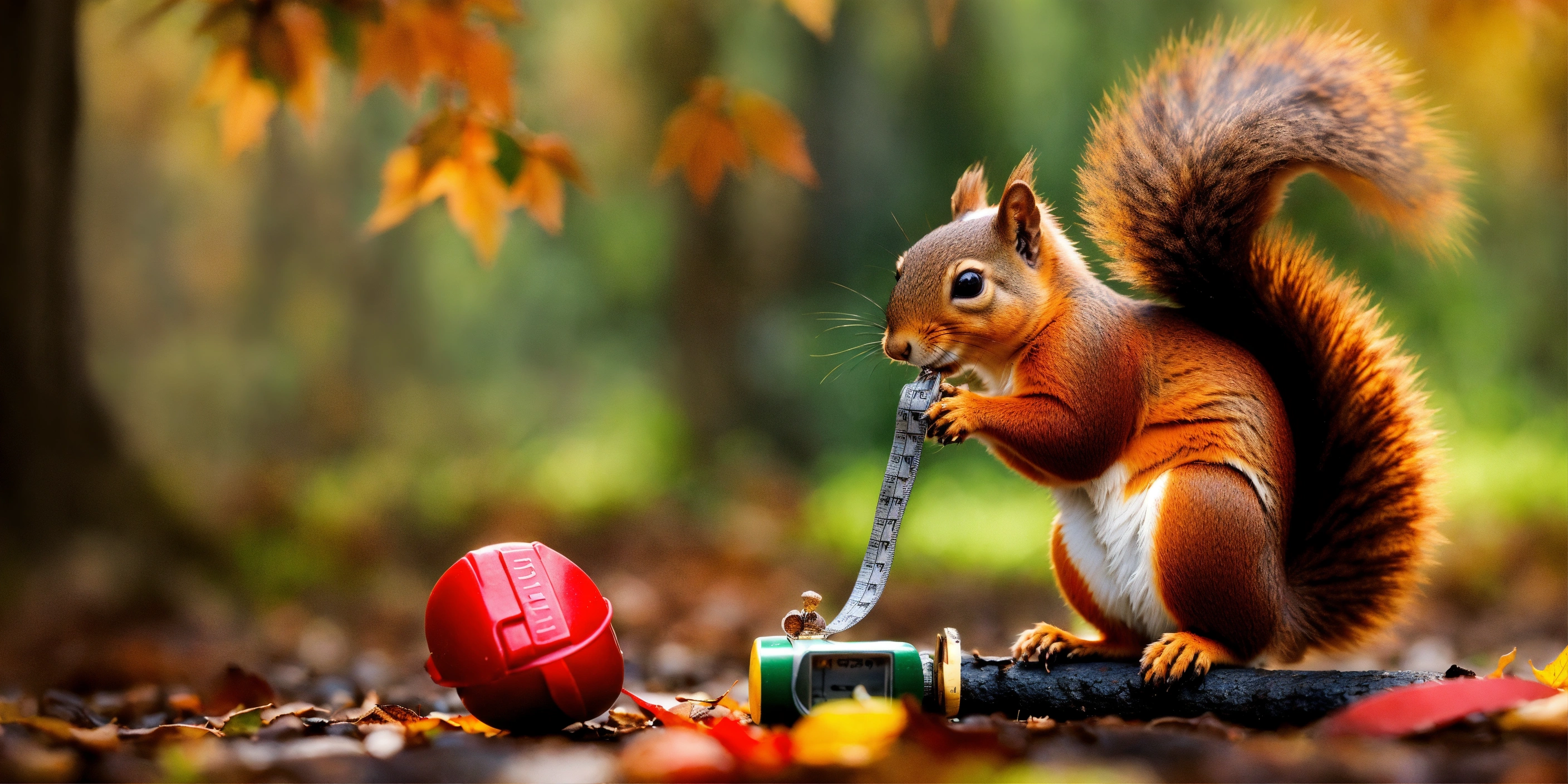 Lexica - A squirrel measuring the size of an acorn with a tiny tape ...