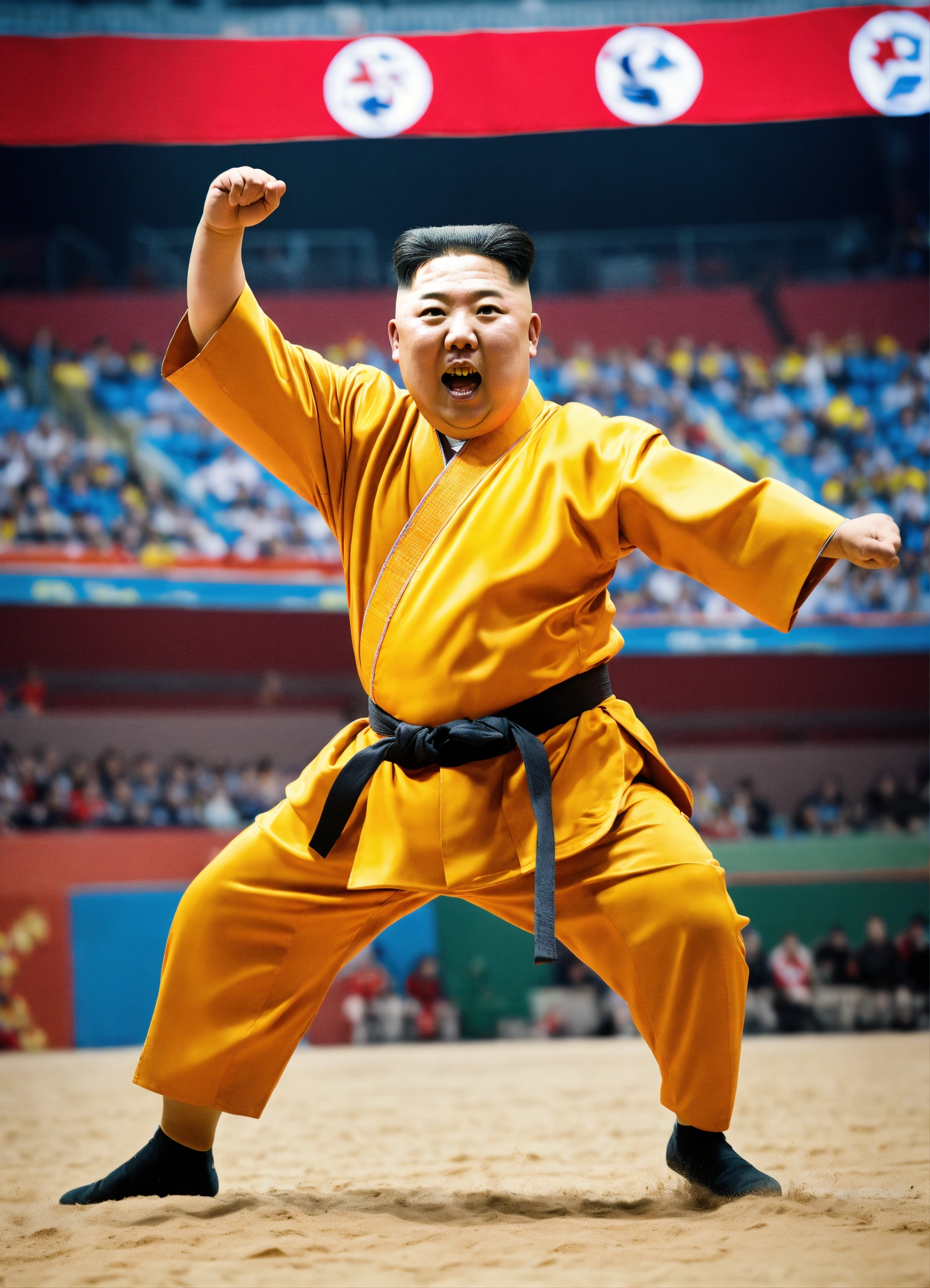 Lexica - Kung fu fighter Kim Jong-un in the arena, sports ((action shot ...