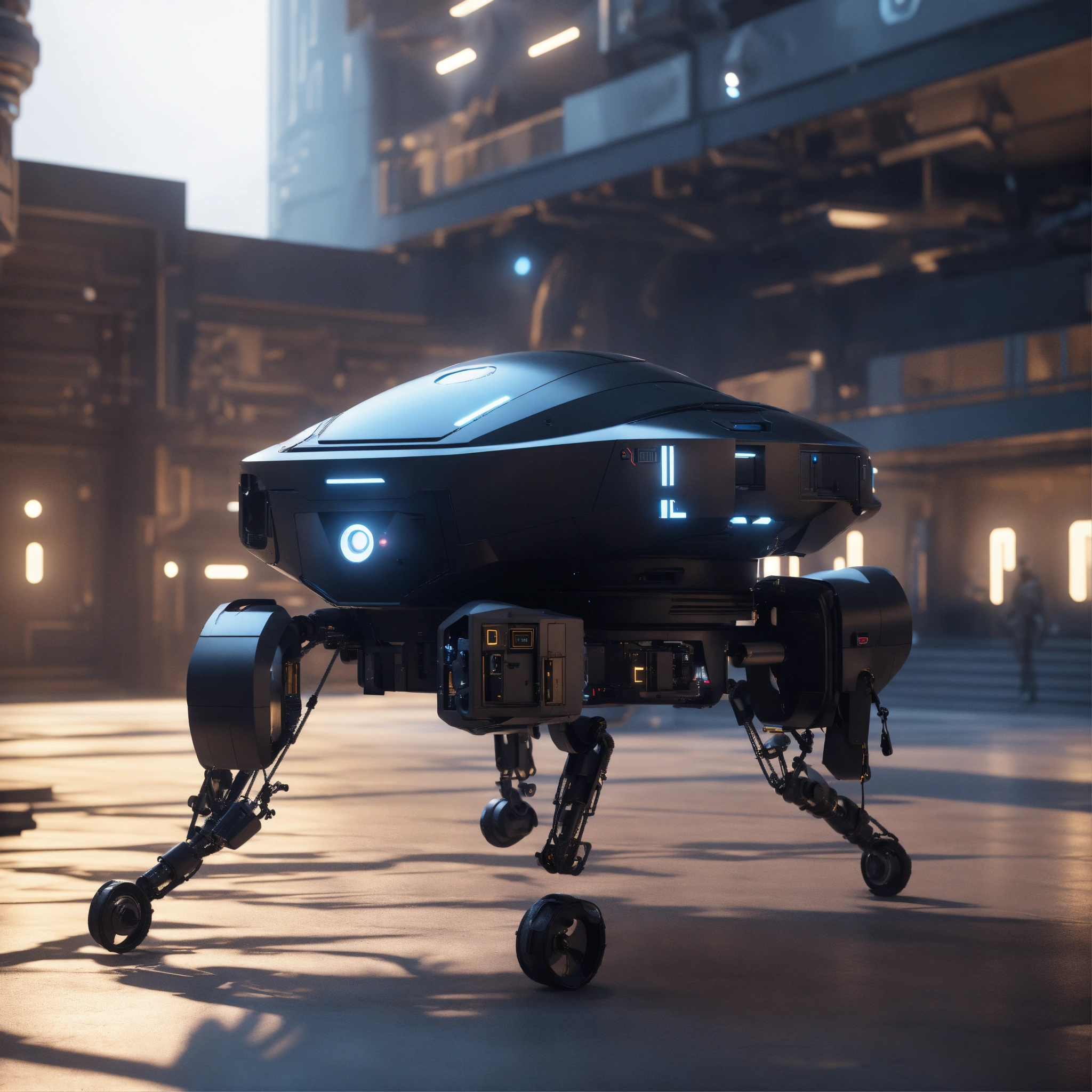 Lexica - A black small flying robotic patrol bot materializes in the ...