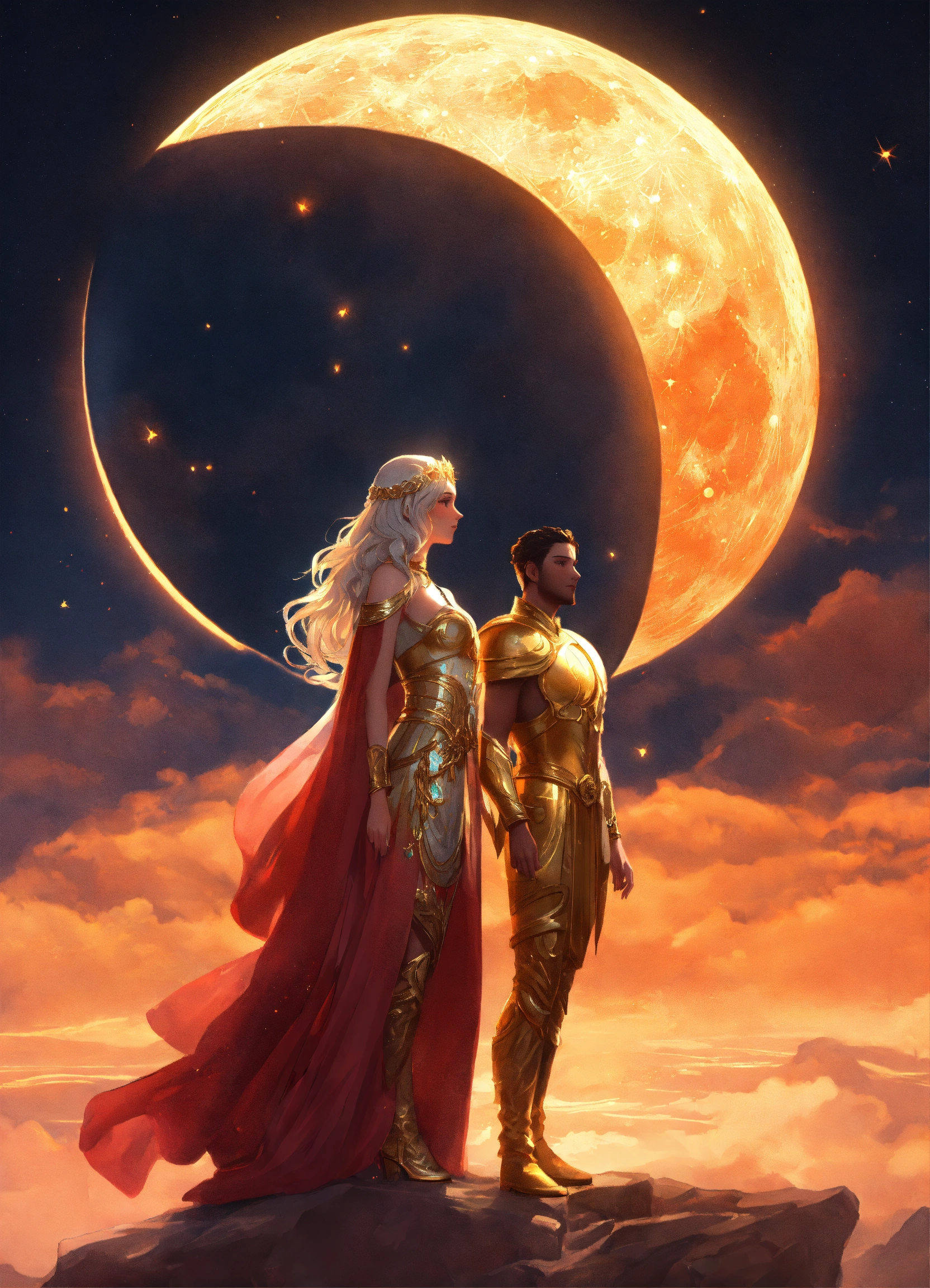 Lexica - Selene the Goddess of the Moon and Helios the God of the Sun facing off, game art, full ...
