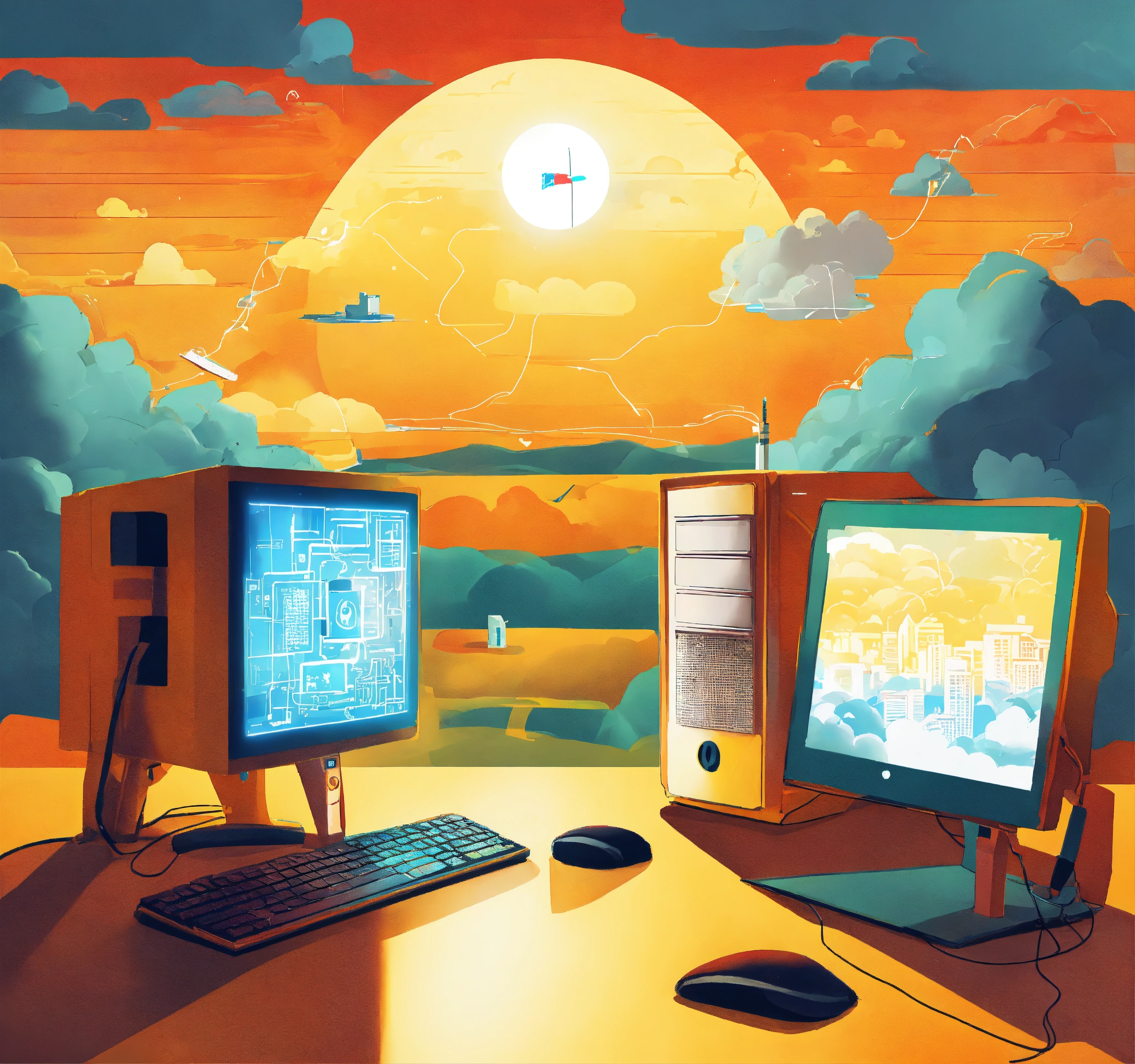 Lexica - Please generate a lively artwork of computers and ...