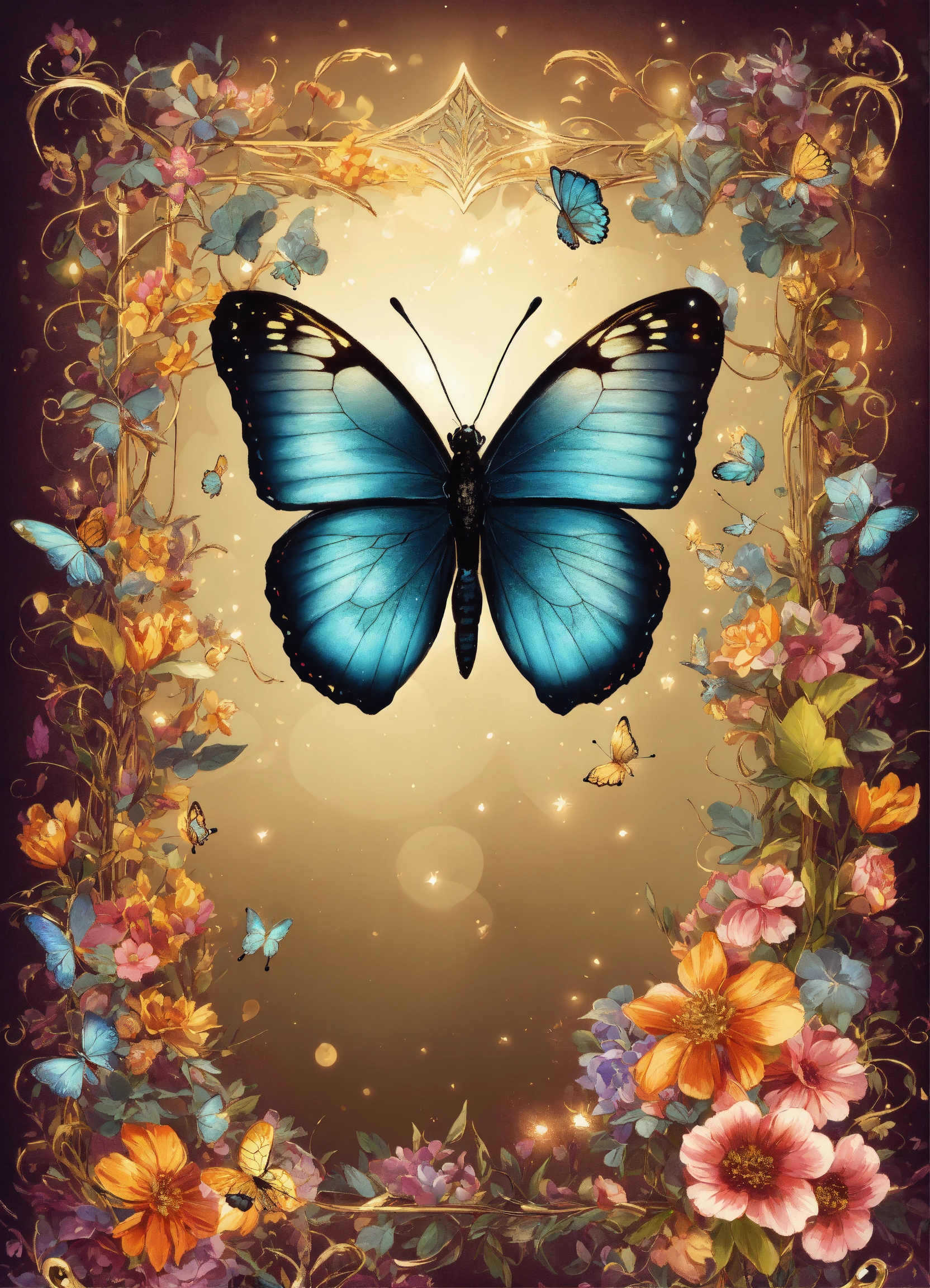 Lexica - Overwhelmingly beautiful butterfly framed with vector stars ...