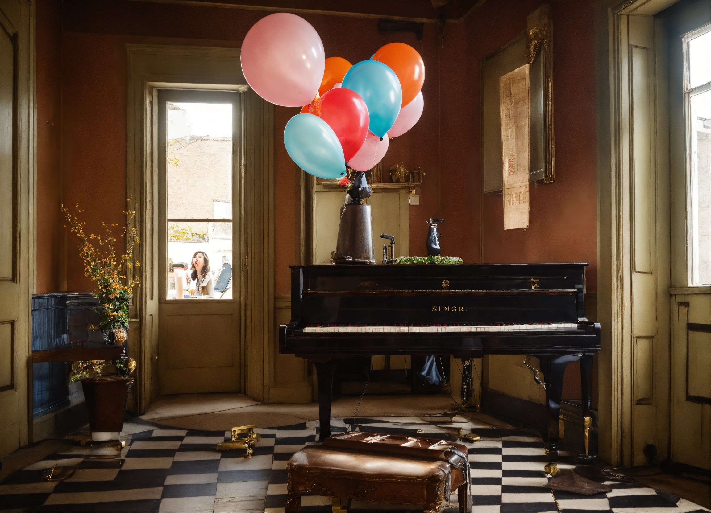 Lexica - Singer, balloon, checkered piano,