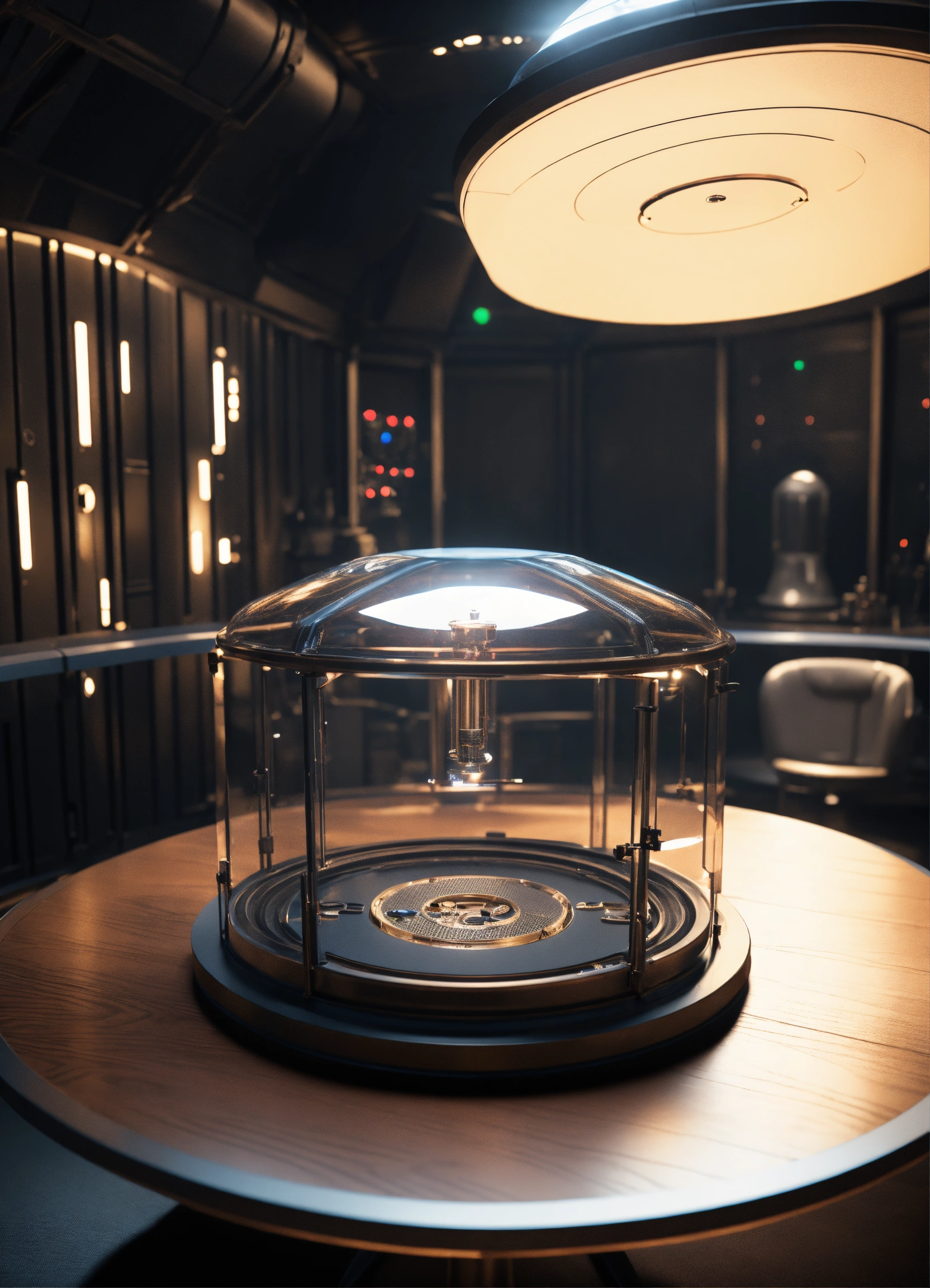 Lexica - VIew of a empty titanium security case open on a round dining ...