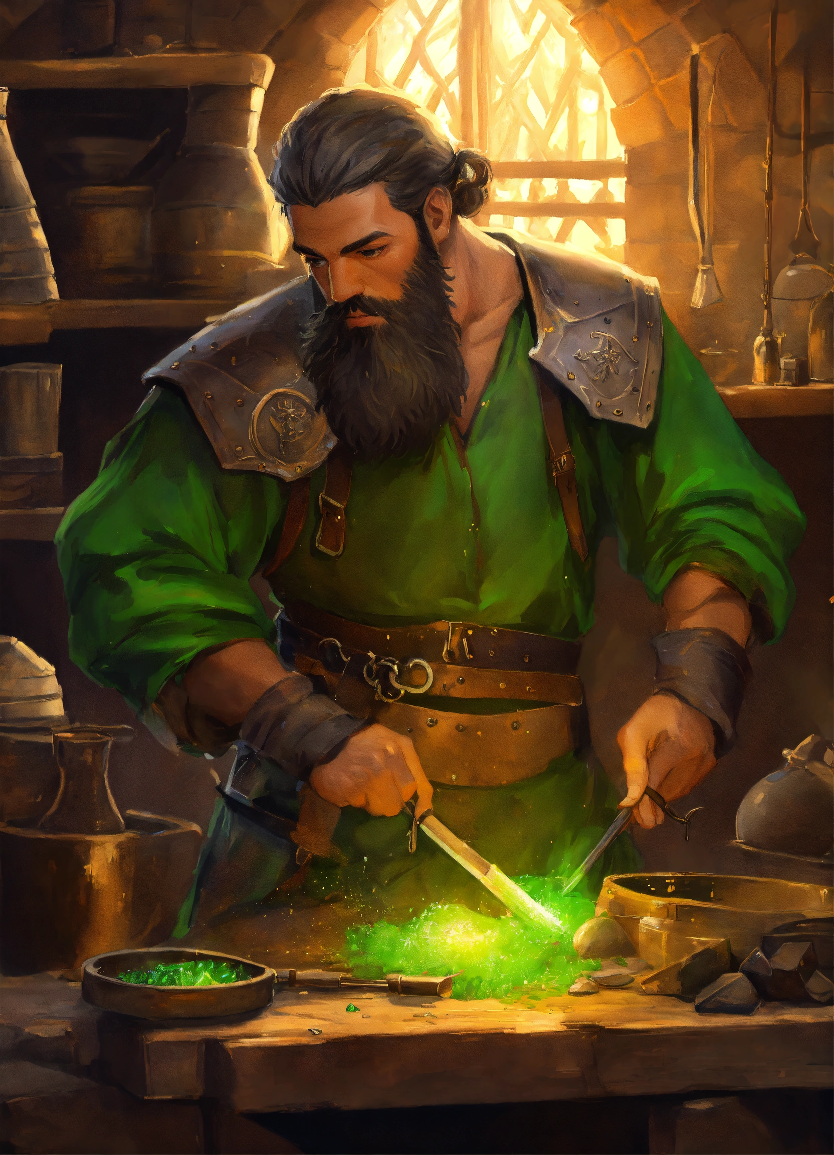 Lexica - Fantasy painting of Medieval Blacksmith, his Beard looks like ...